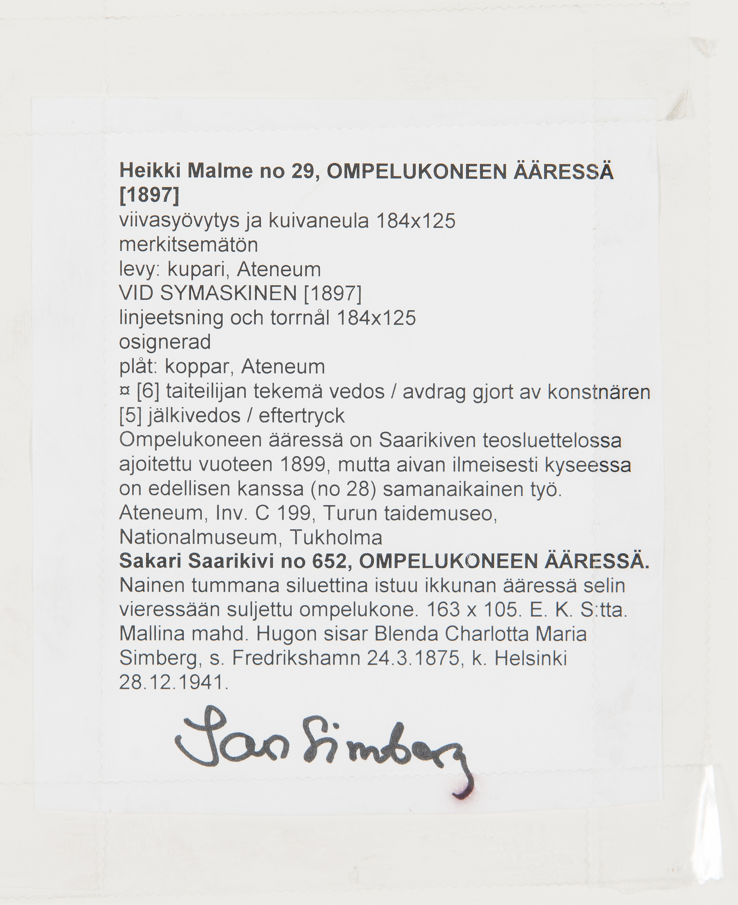 Hugo Simberg, Vid Symaskinen. - Bukowskis