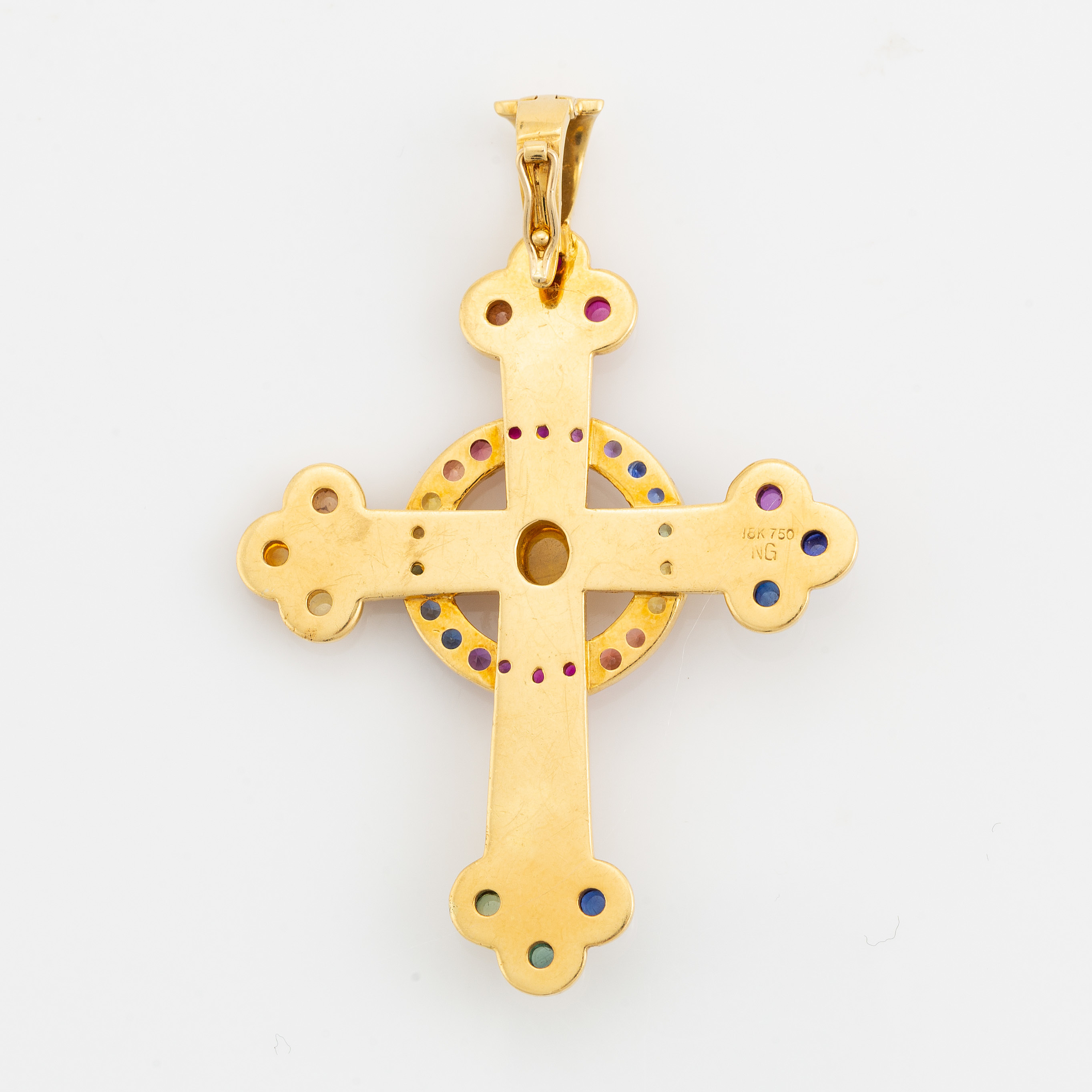 Multi coloured sapphire and ruby cross pendant. - Bukowskis