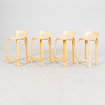 A set of four birch bar stools by Alvar Aalto, modell "K65" Artek, from ...