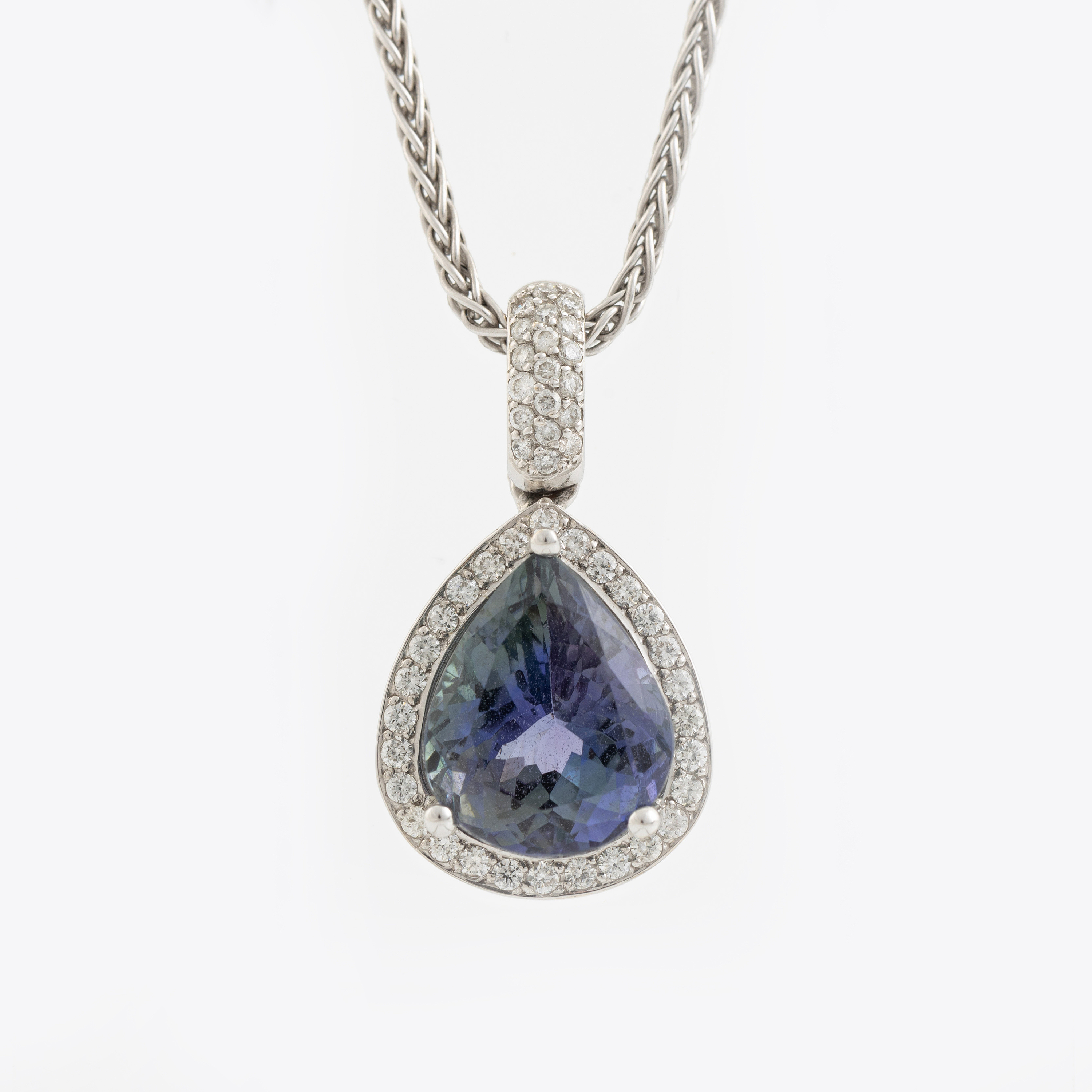 Pear shaped tanzanite and brilliant cut diamond necklace, with GIA ...