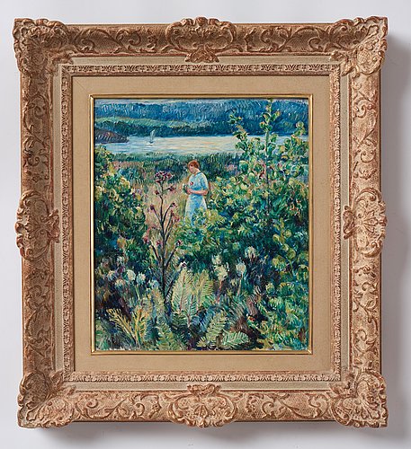 Arthur Percy, The artists wife Kerstin in a green landscape. - Bukowskis