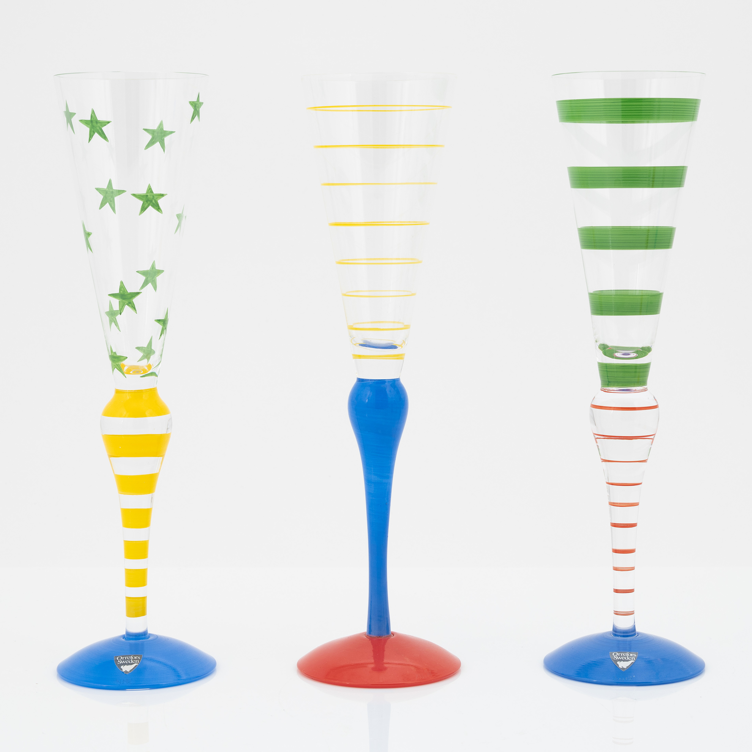Anne Nilsson, champagneglas, 6 st, "Clown", Orrefors. - Bukowskis