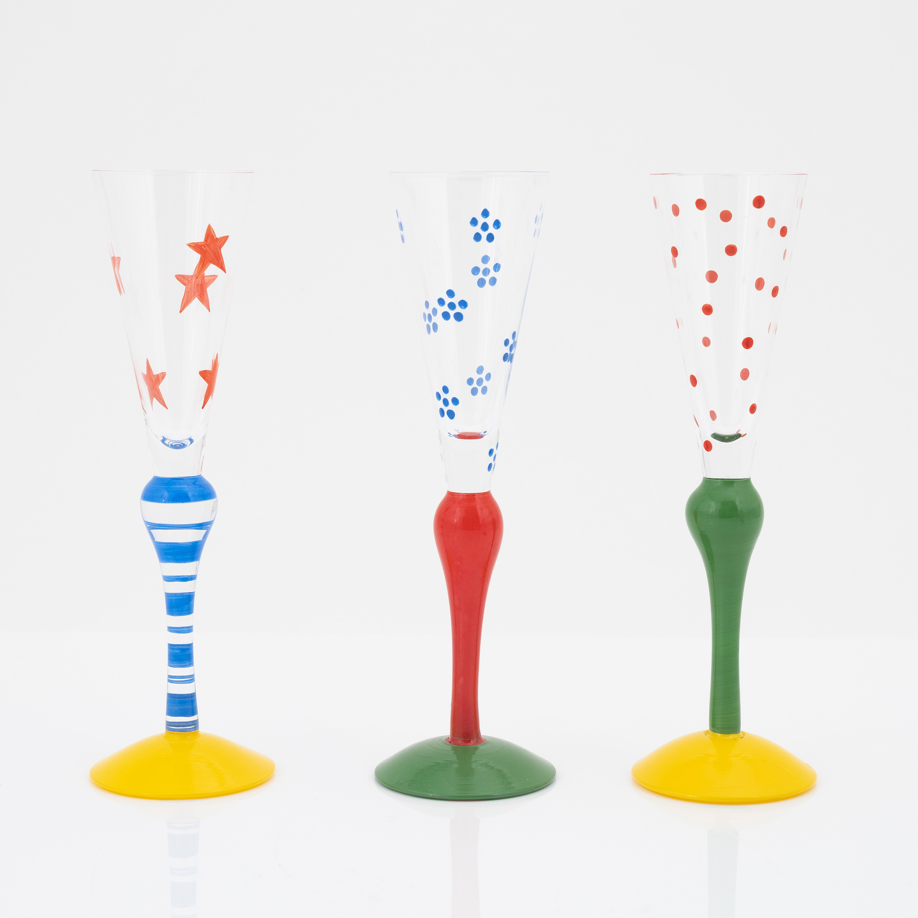 Anne Nilsson, snapsglas, 6 st, "Clown", Orrefors. - Bukowskis