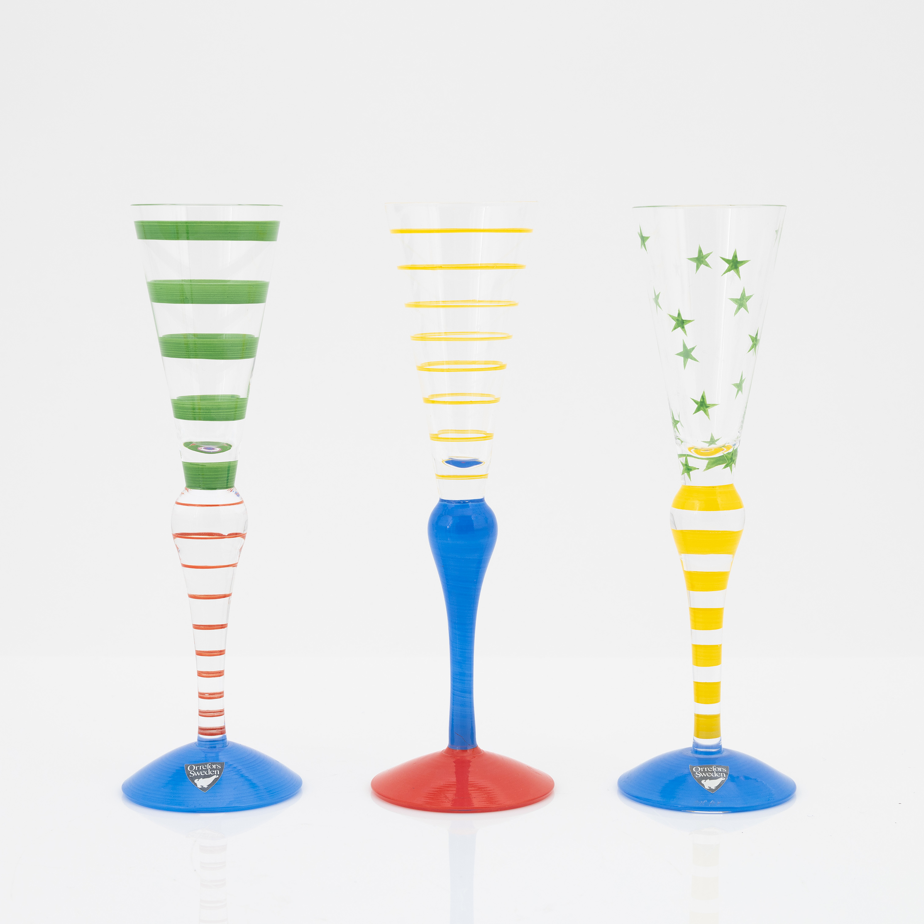 Anne Nilsson, snapsglas, 6 st, "Clown", Orrefors. - Bukowskis