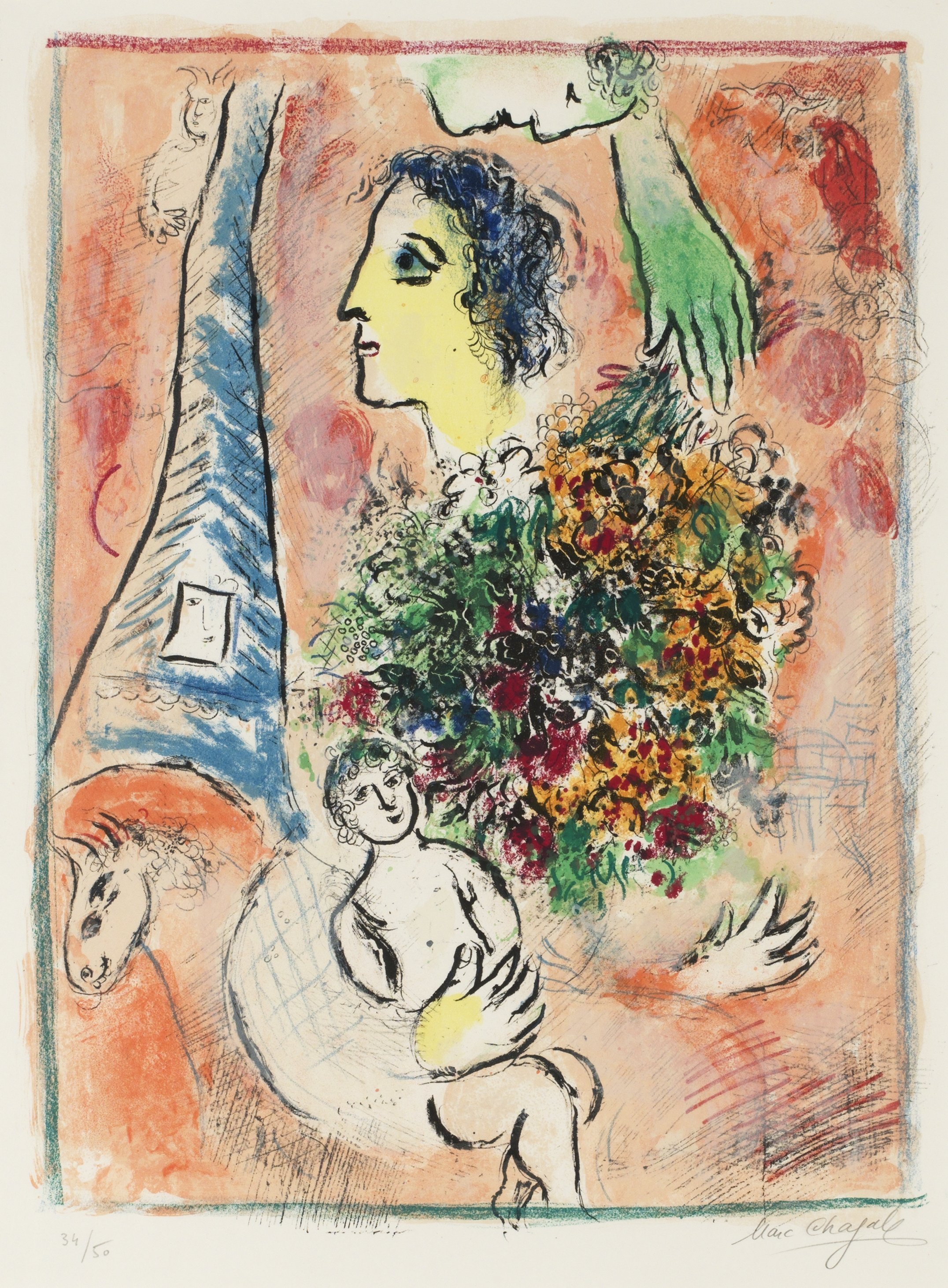 Marc Chagall, "Offrande a la tour Eiffel". - Bukowskis