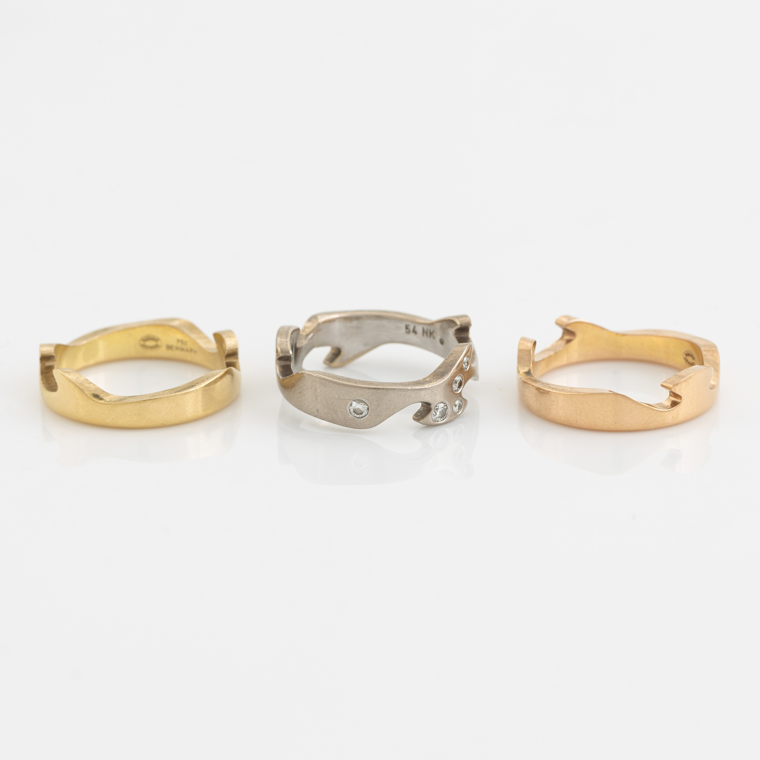 Georg Jensen, ringar 3 st, "Fusion" 18K guld i tre färger med ...
