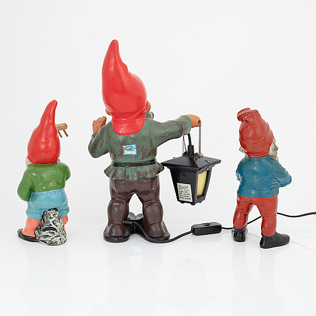 Three ceramic garden gnomes, Germany, one Heissner West Germany, second ...