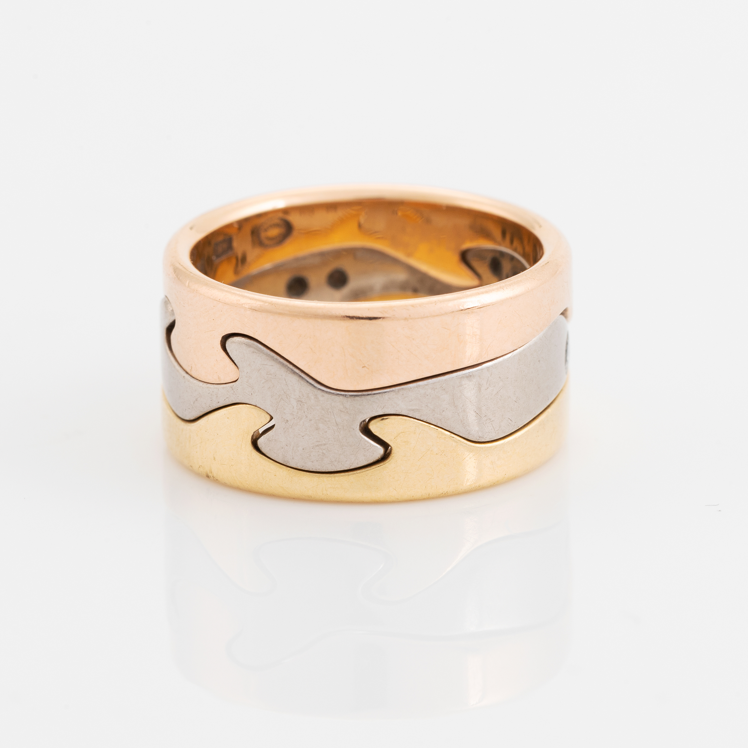 Georg Jensen, "Fusion". Ringar, 3 st, 18K guld i tre färger, med ...