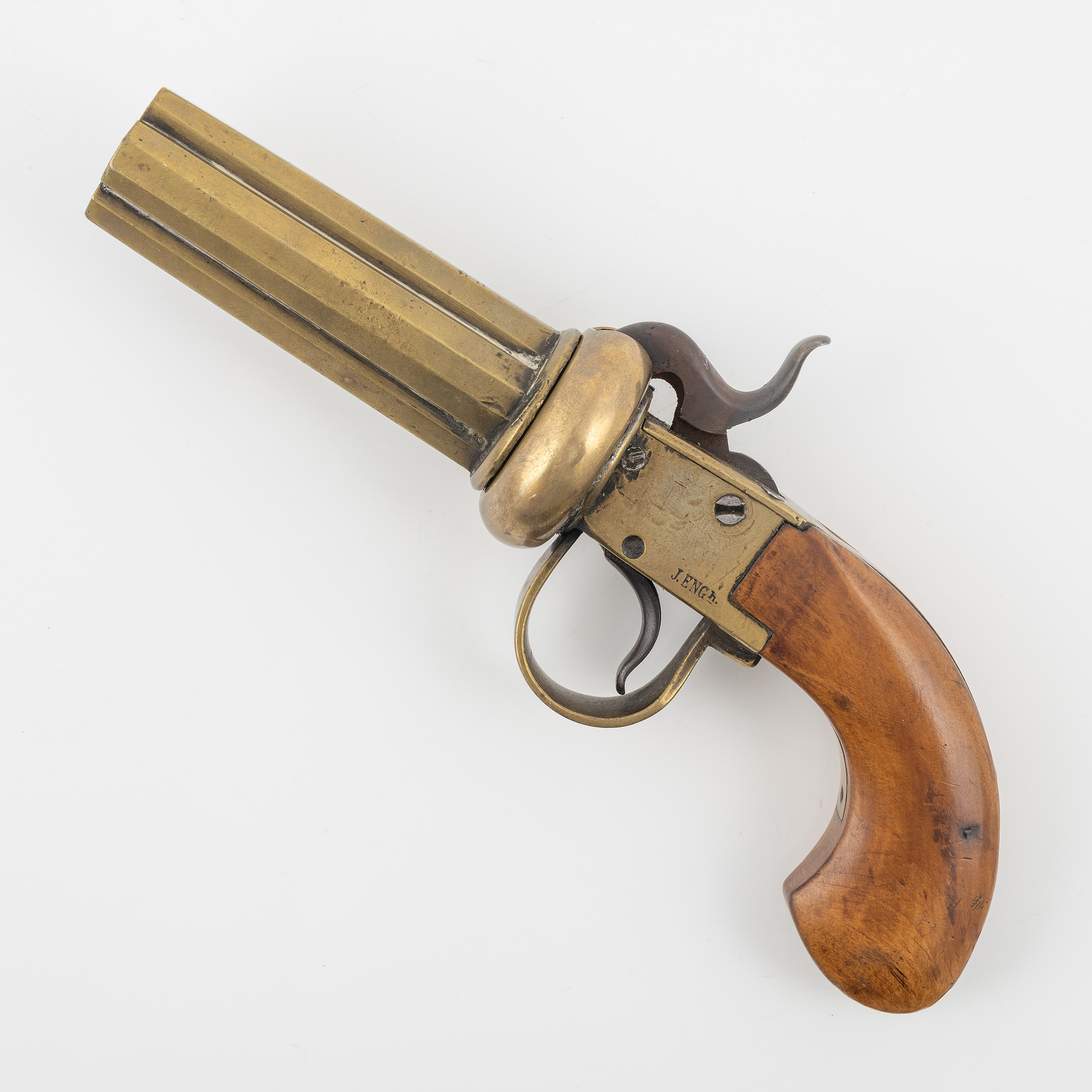 A brass percussion revolver by Johan Engholm (1820-1918). - Bukowskis