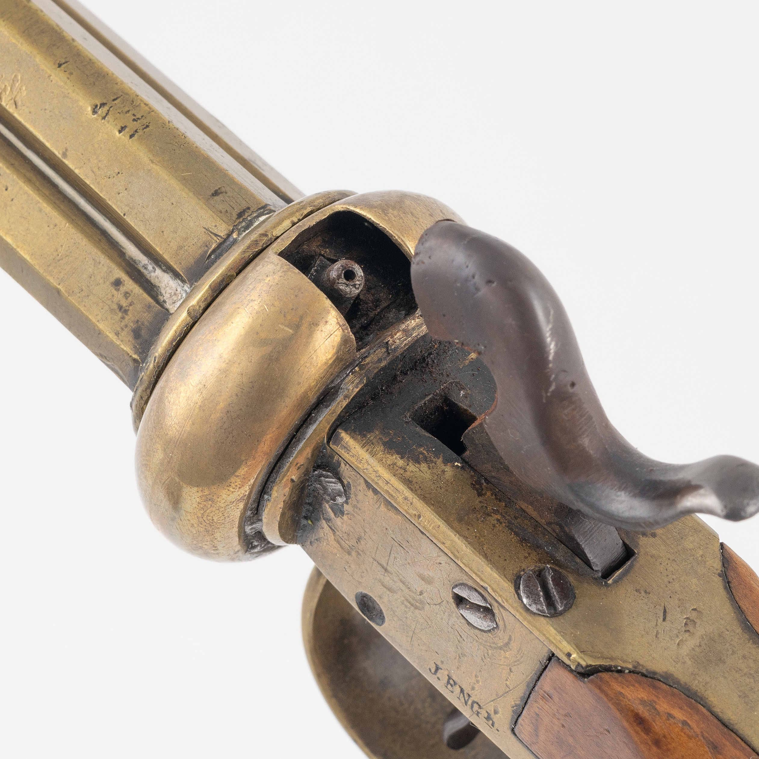 A brass percussion revolver by Johan Engholm (1820-1918). - Bukowskis