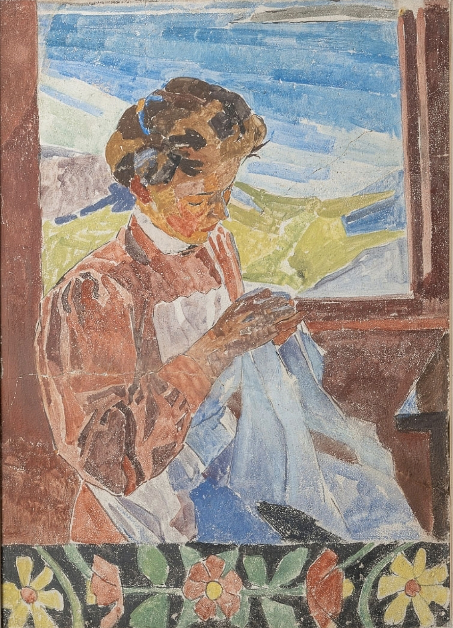 Carl Wilhelmson, ”Segelsömnad" (Mending the sails). - Bukowskis