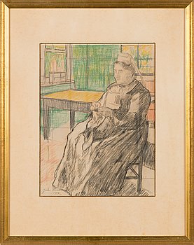 Juho Rissanen, piirros, liitu ja lyijykynä, signeerattu ja päivätty ...