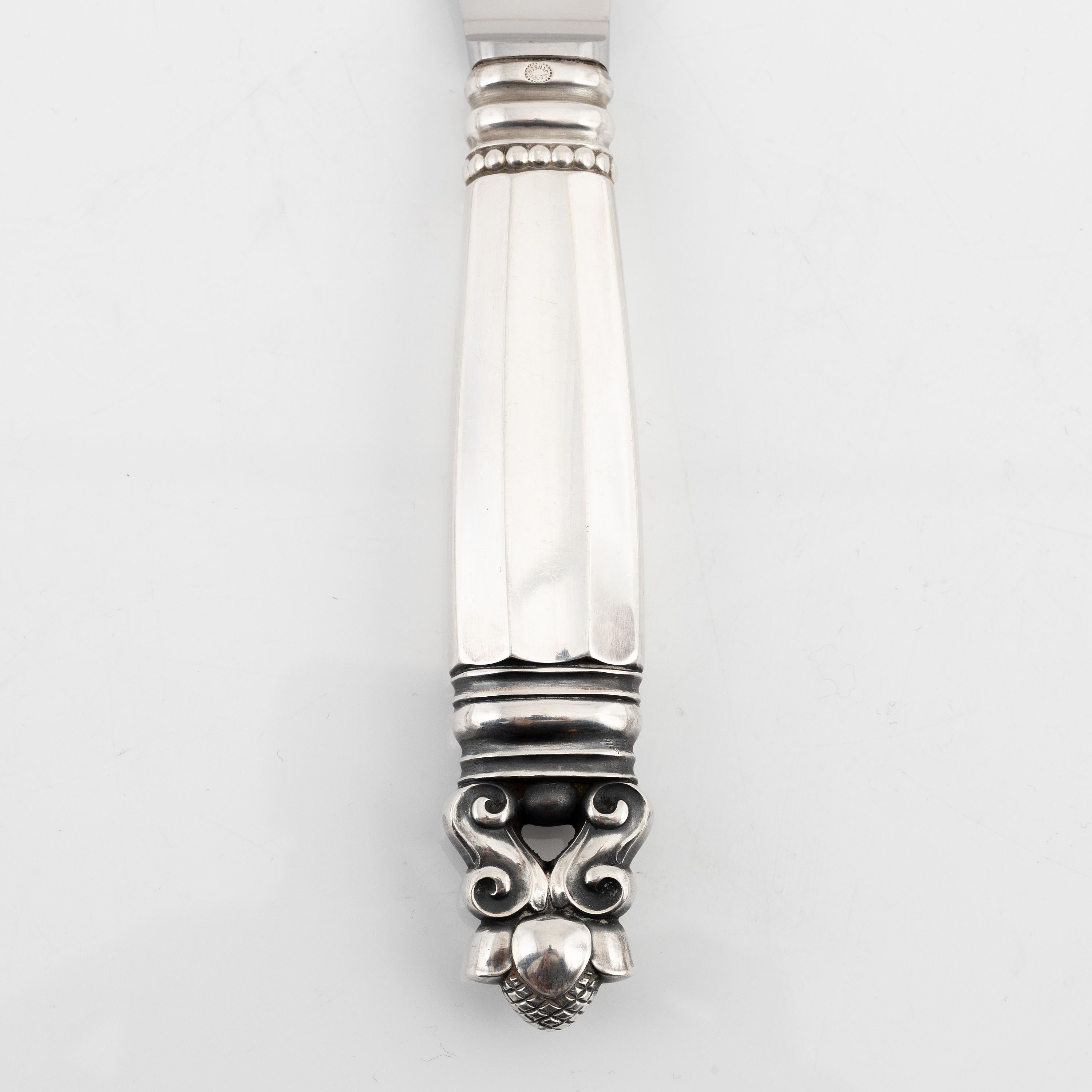 Johan Rohde, A sterling silver carving knife and fork set, 'Konge/Acorn ...