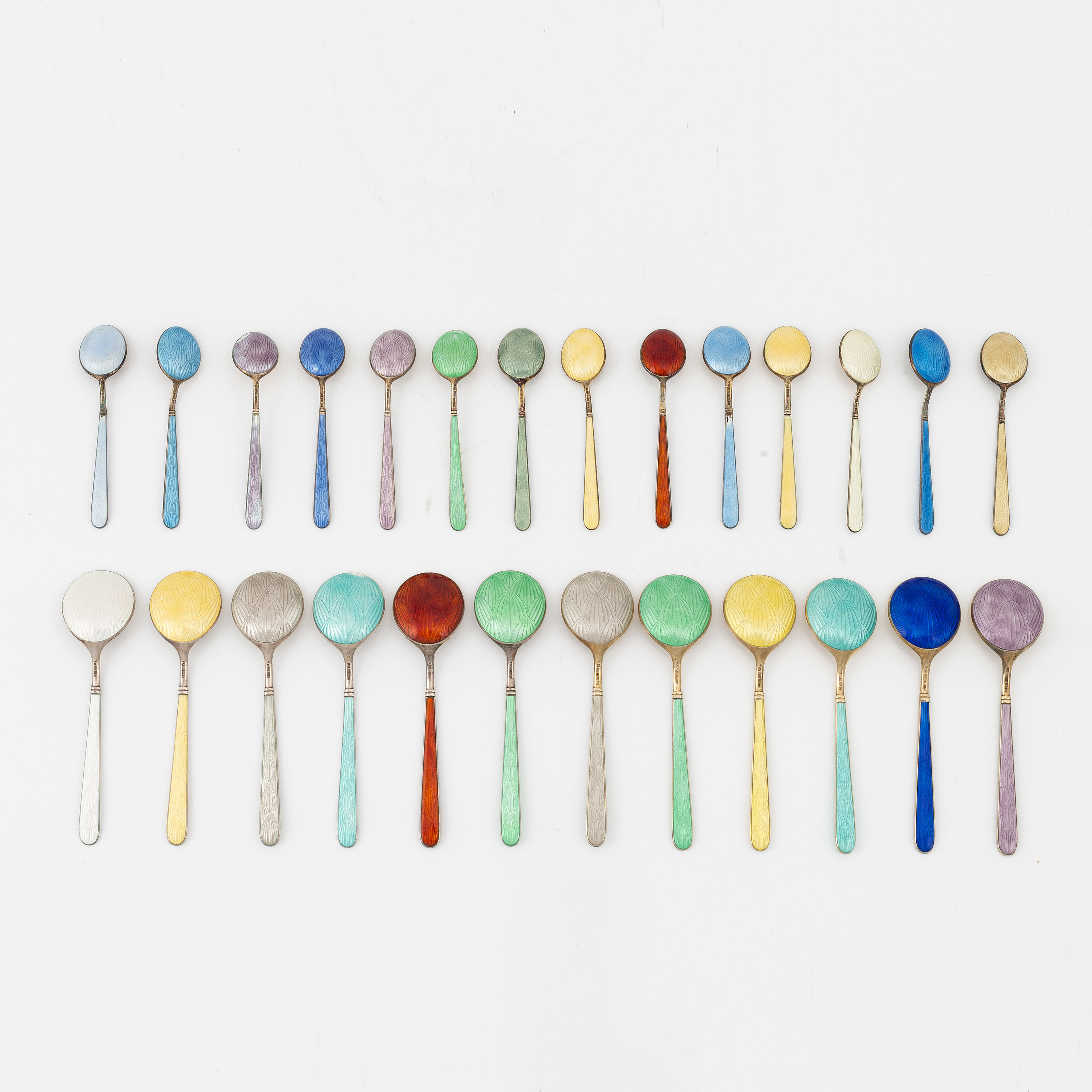 Tillander, glasskedar 12 st, moccaskedar 14 st, emaljerat silver ...