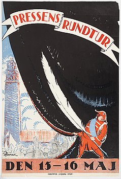 Eric Rohman, a lithographic poster, 'Pressens Rundtur', Rokotryck, A.-B ...