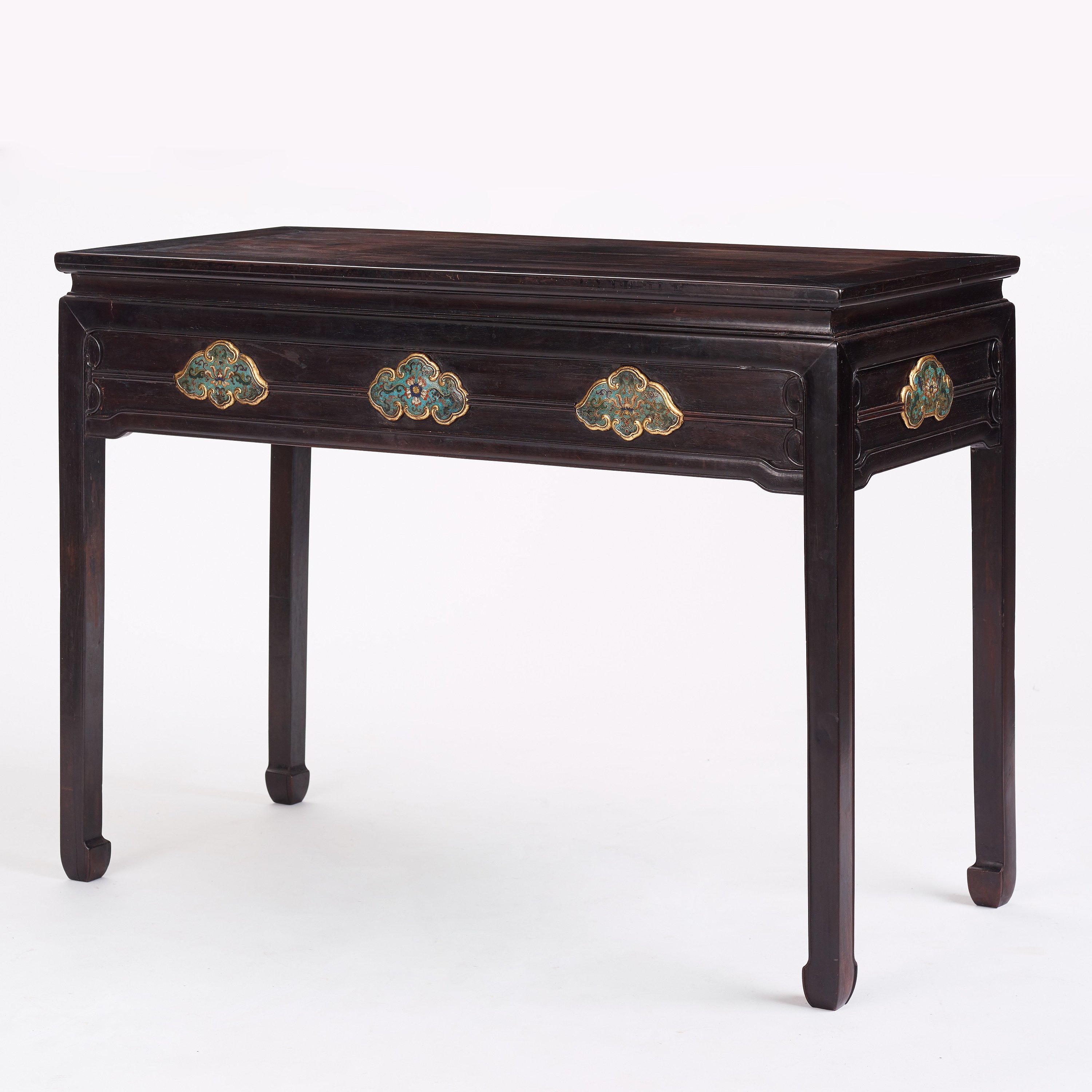 A Chinese zitan altar table with cloisonné placques, Qing dynasty ...