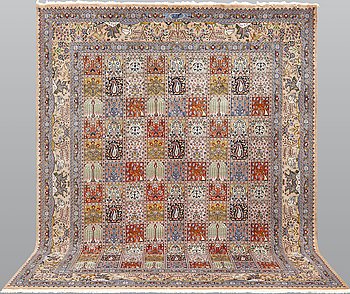 A carpet, Figural Moud, part silk, signed, ca 307 x 246 cm. - Bukowskis