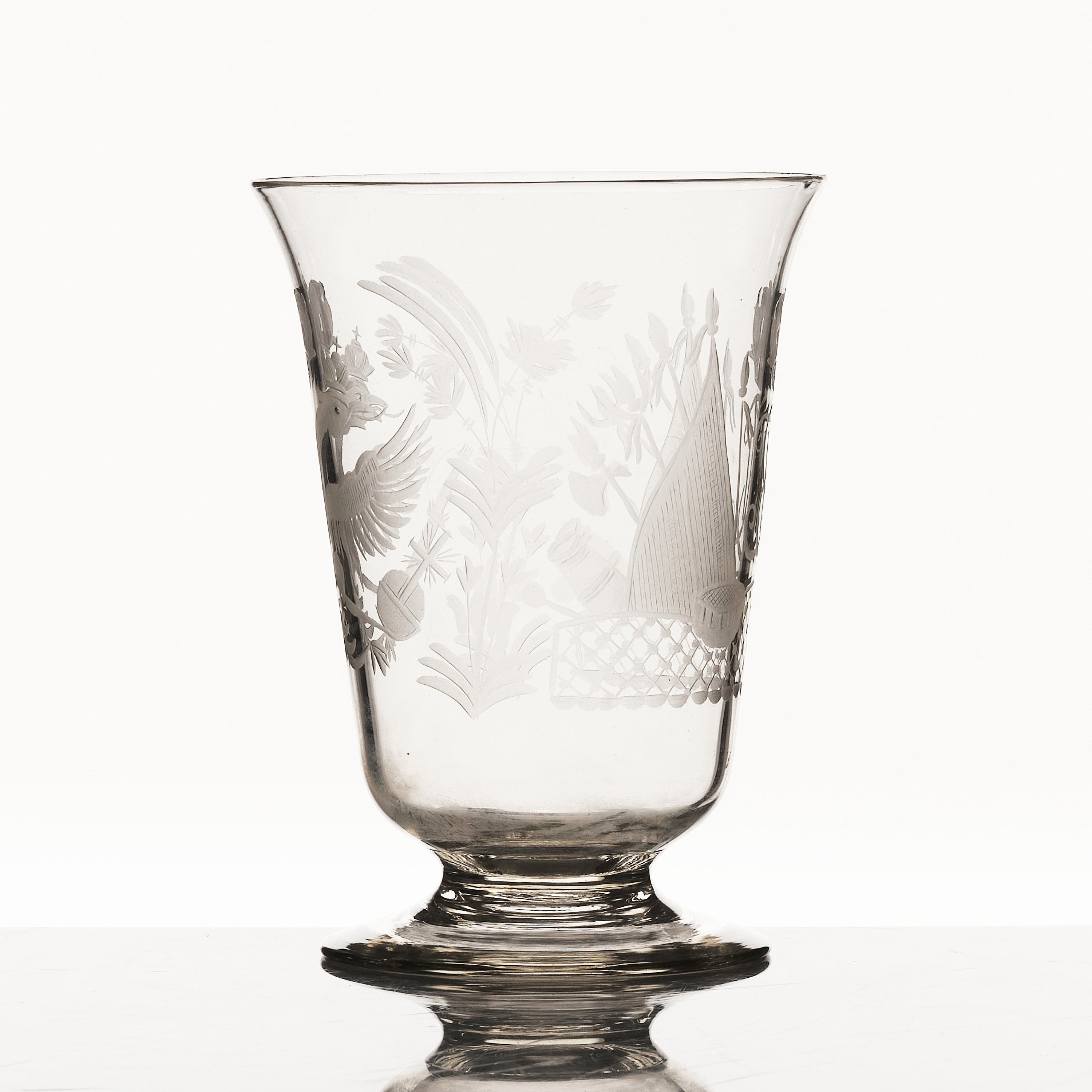 A Russian commemorative glass Goblet, engraved with Russian imperial ...