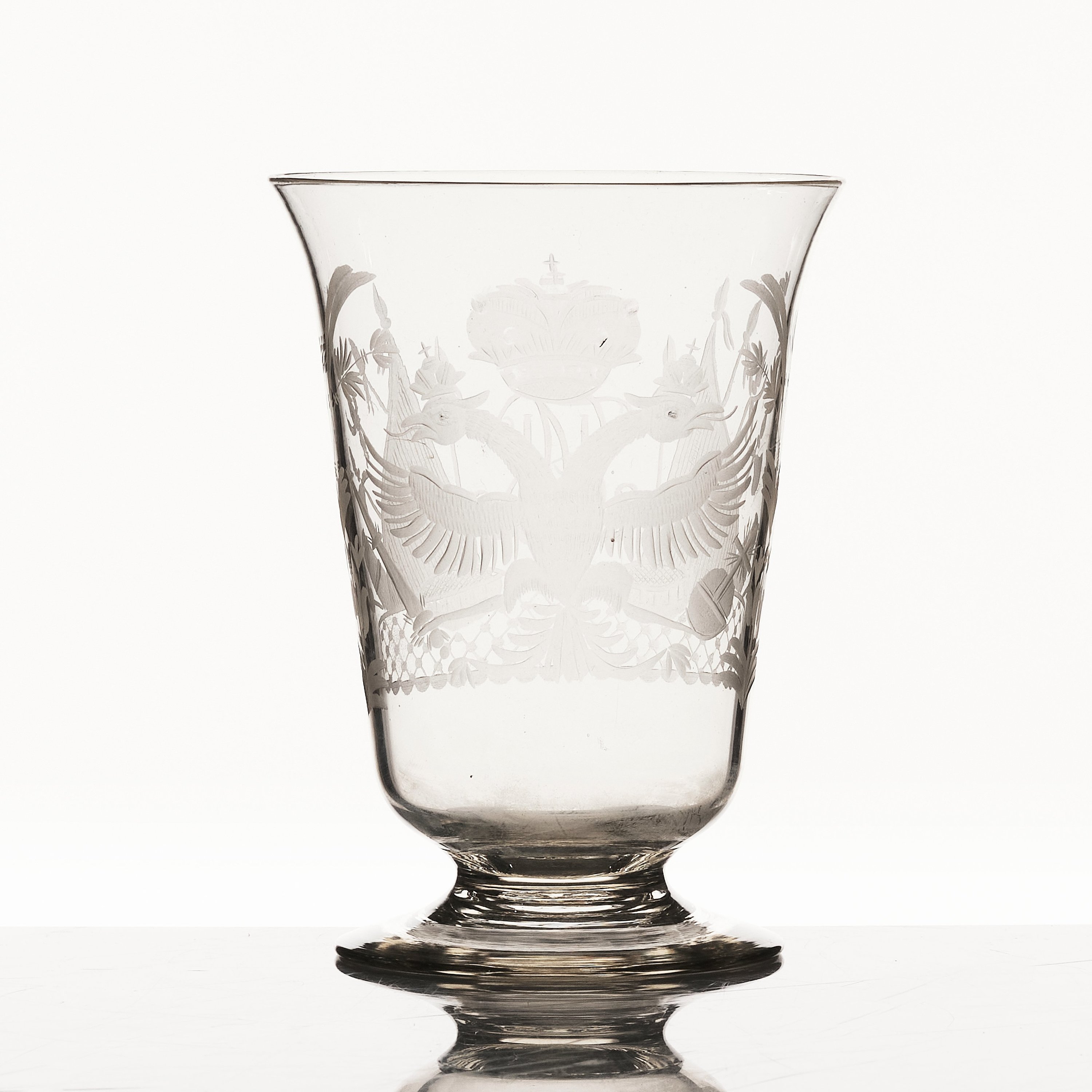 A Russian commemorative glass Goblet, engraved with Russian imperial ...