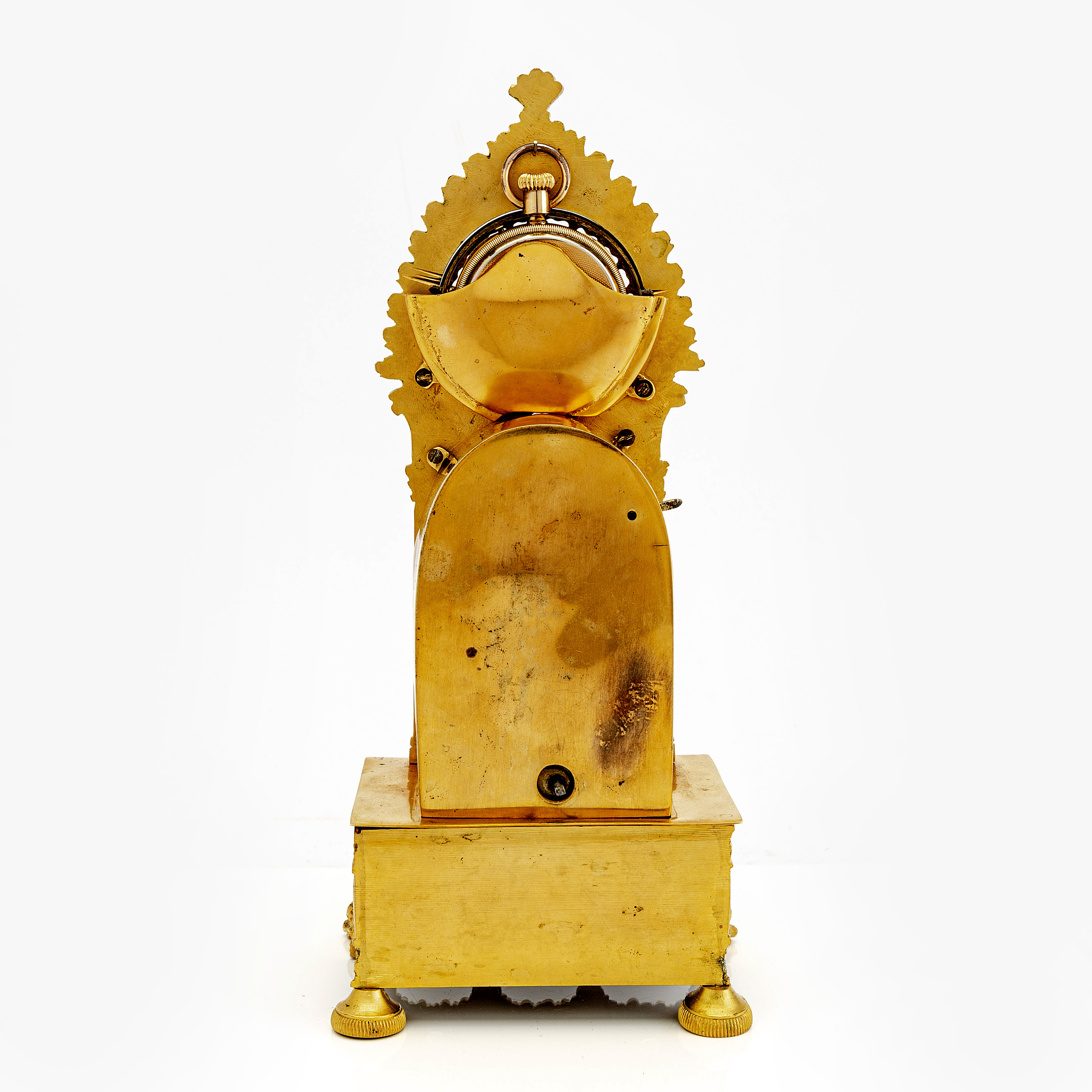 A mid 1800s gilded bronze pocket watch stand and pocket watch. - Bukowskis