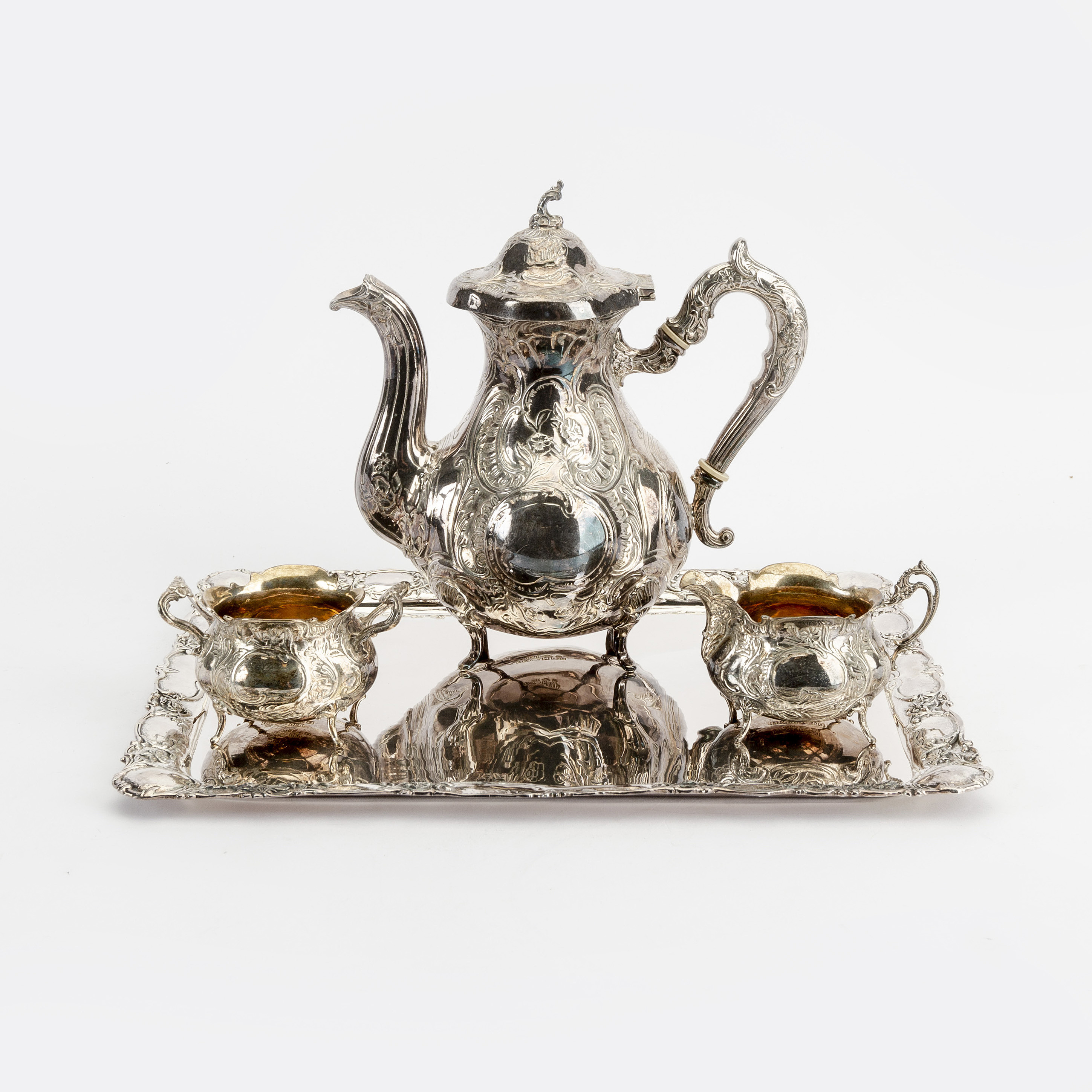 A four-piece rococo style silver coffee service, GEWE, Sweden 1976 and ...