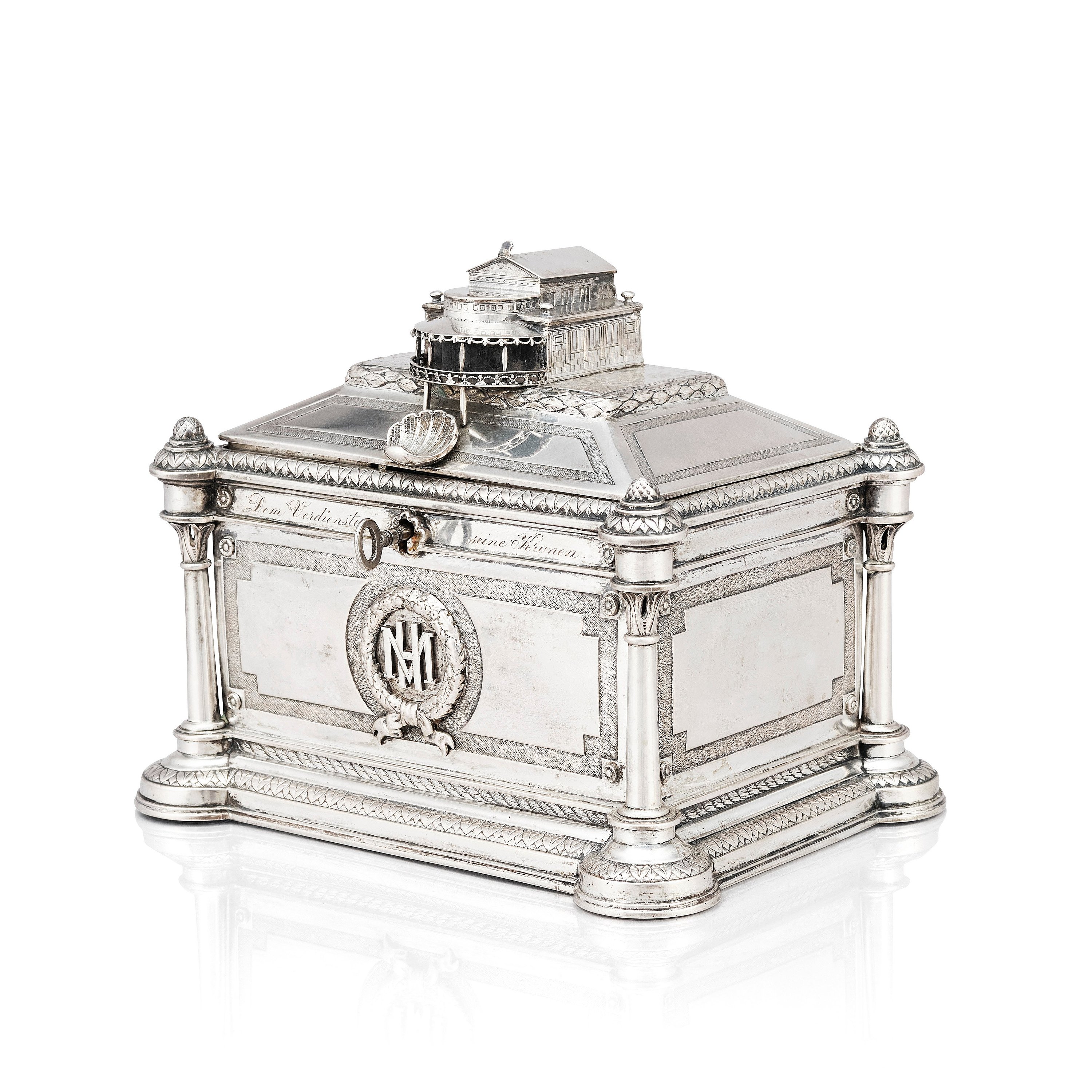 A German mid- 19th century silver jewelry box, mark of Brahmfeld ...