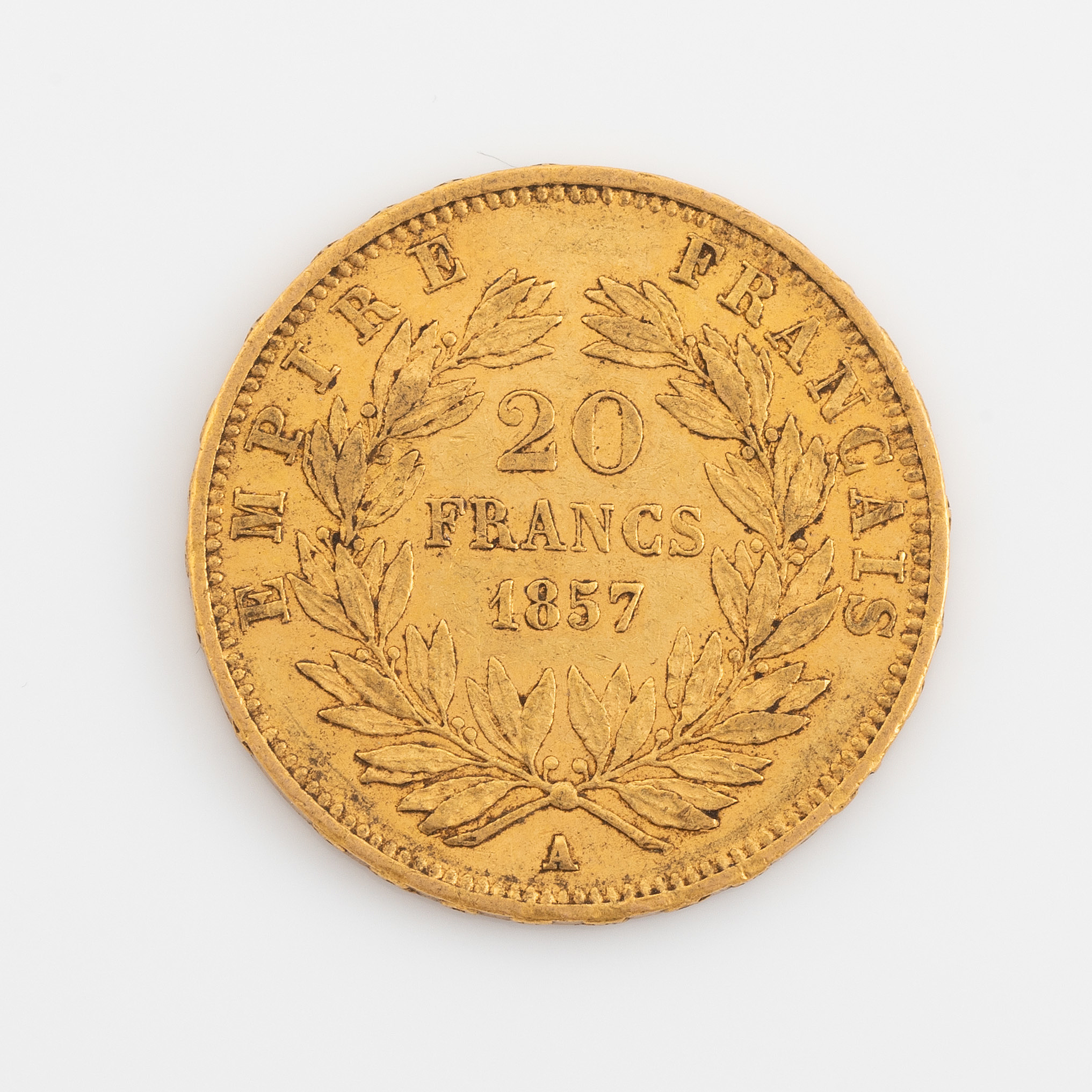 Guldmynt, Frankrike, Napoleon III, 20 franc, 1857, 21,6k. - Bukowskis
