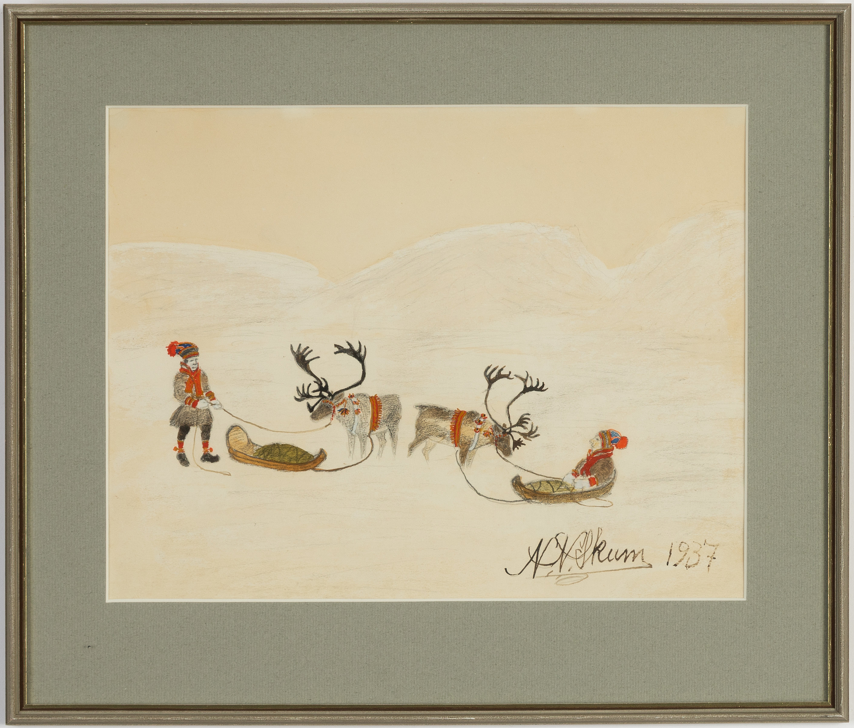 Nils Nilsson Skum, chalk and pencil drawing, signed an dated 1937 ...