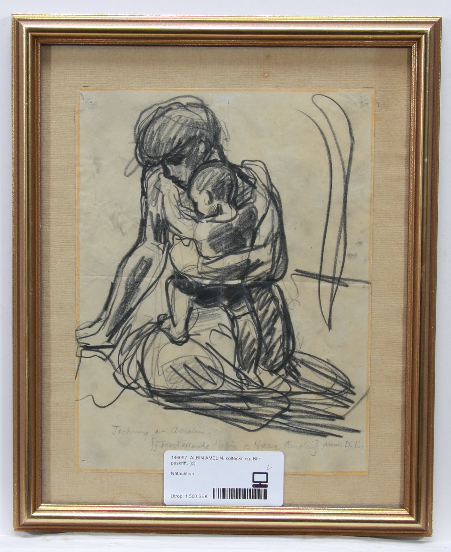 ALBIN AMELIN, kolteckning. Bär påskrift. - Bukowskis