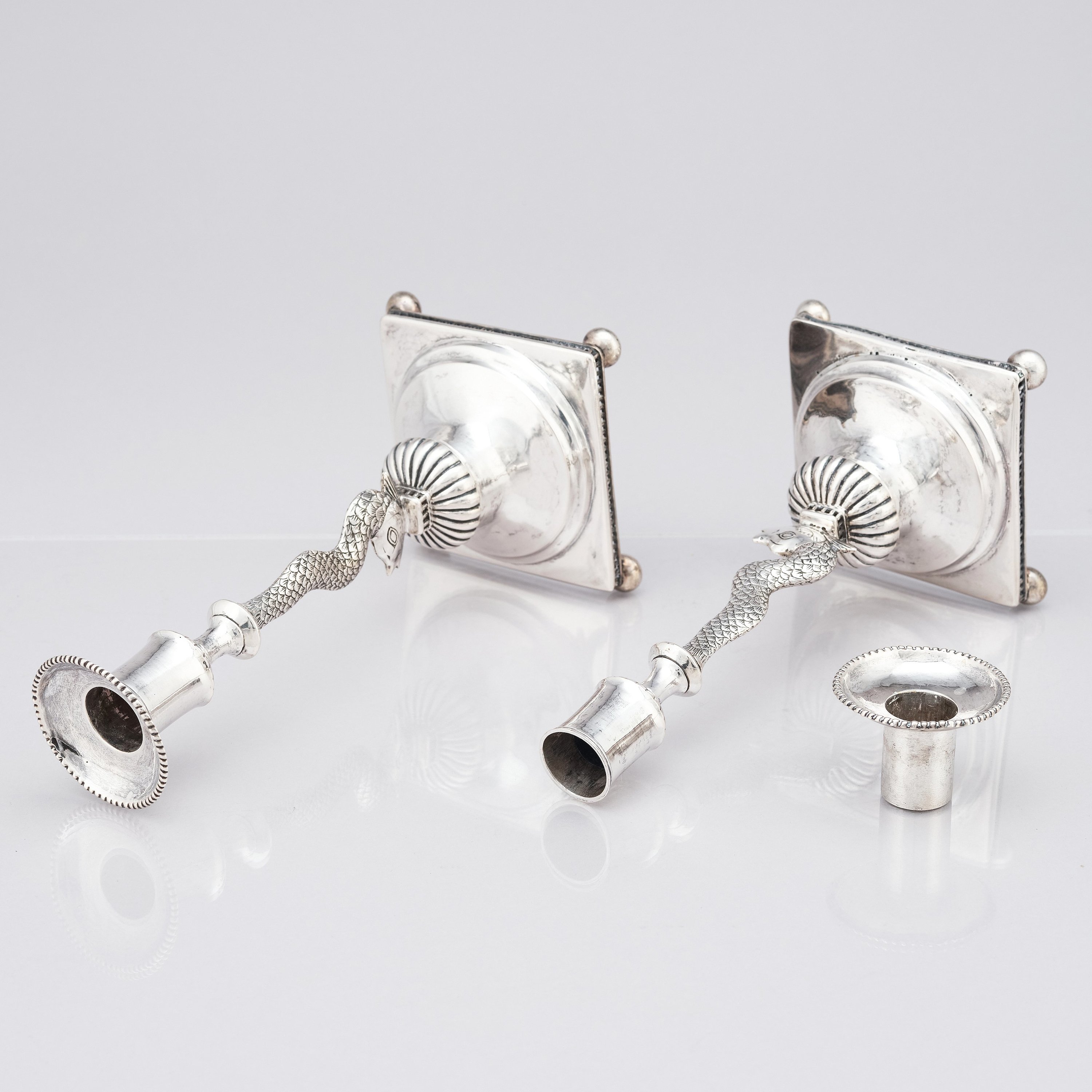 A pair of Swedish silver candle sticks, marks of Carl Magnus Ryberg ...