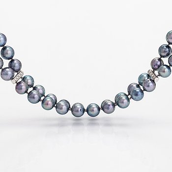 Helmirannekoru, 2-rivinen, viljellyt helmet, 14K valkokultaa ja ...