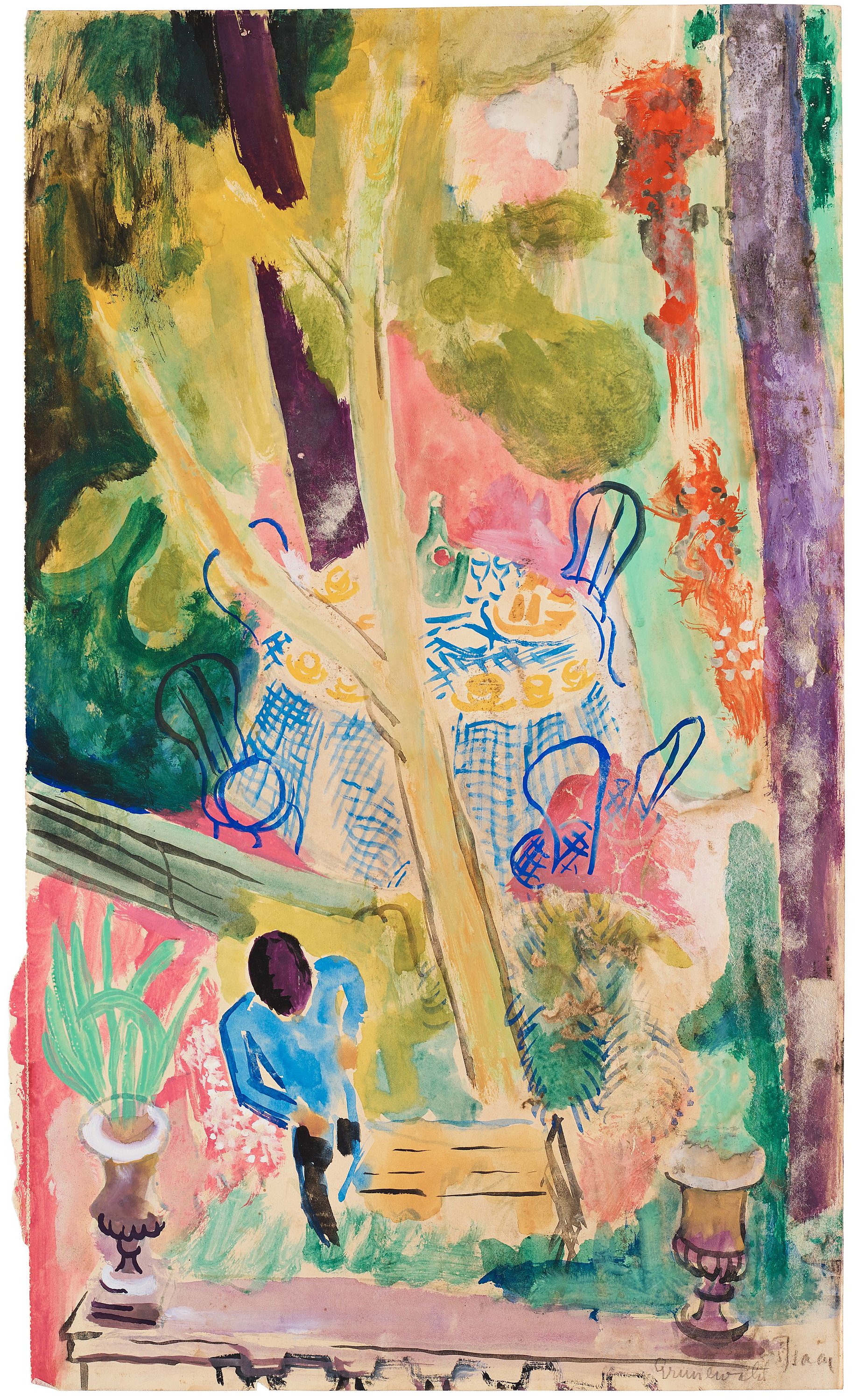Isaac Grünewald, Garden landscape with boy. - Bukowskis