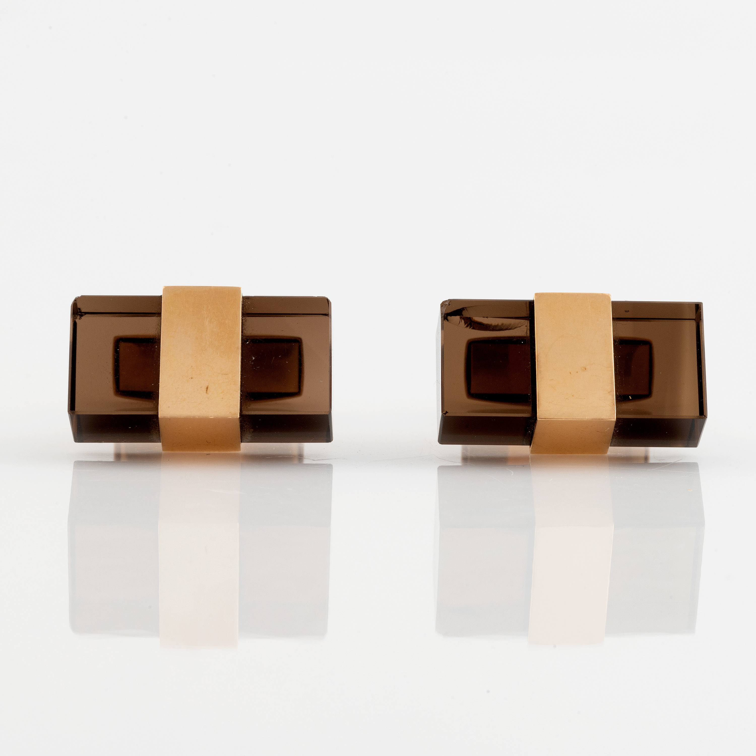 14K gold and smoky quartz cufflinks, Hans Berg. - Bukowskis