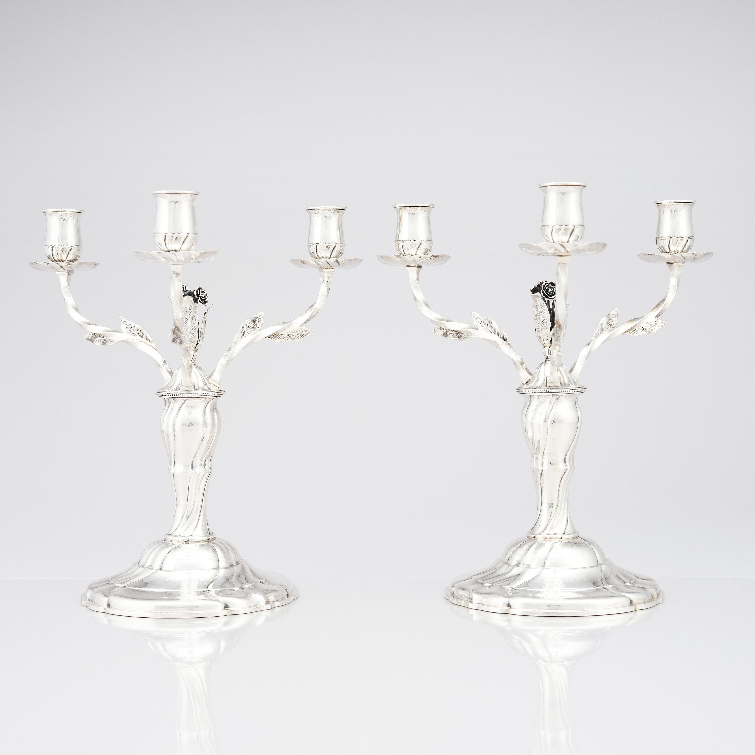 Atelier Borgila, a pair of three-light silver candelabra, Stockholm ...