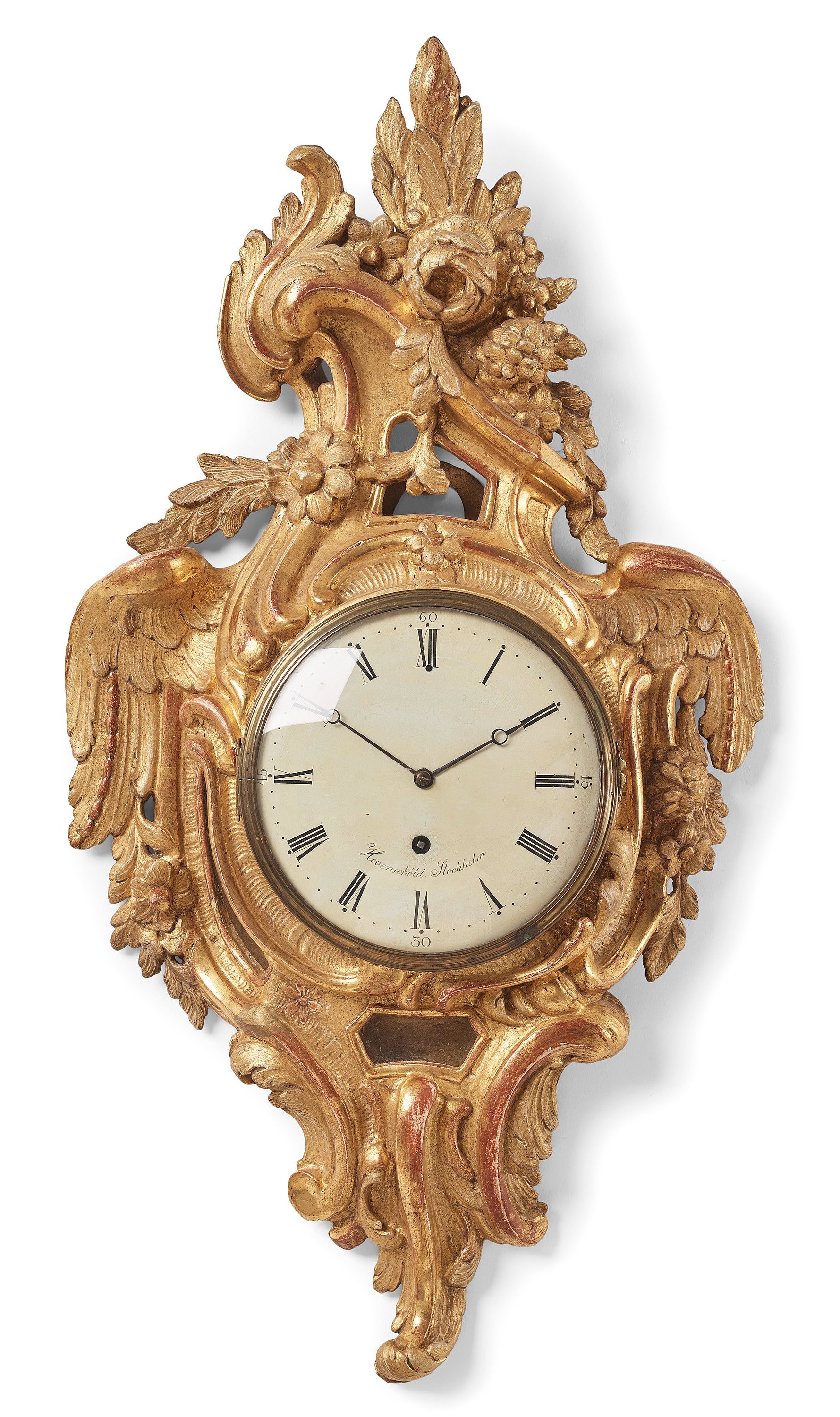 A Swedish Rococo 18th Century wall clock by J. Hovenschiöld. - Bukowskis