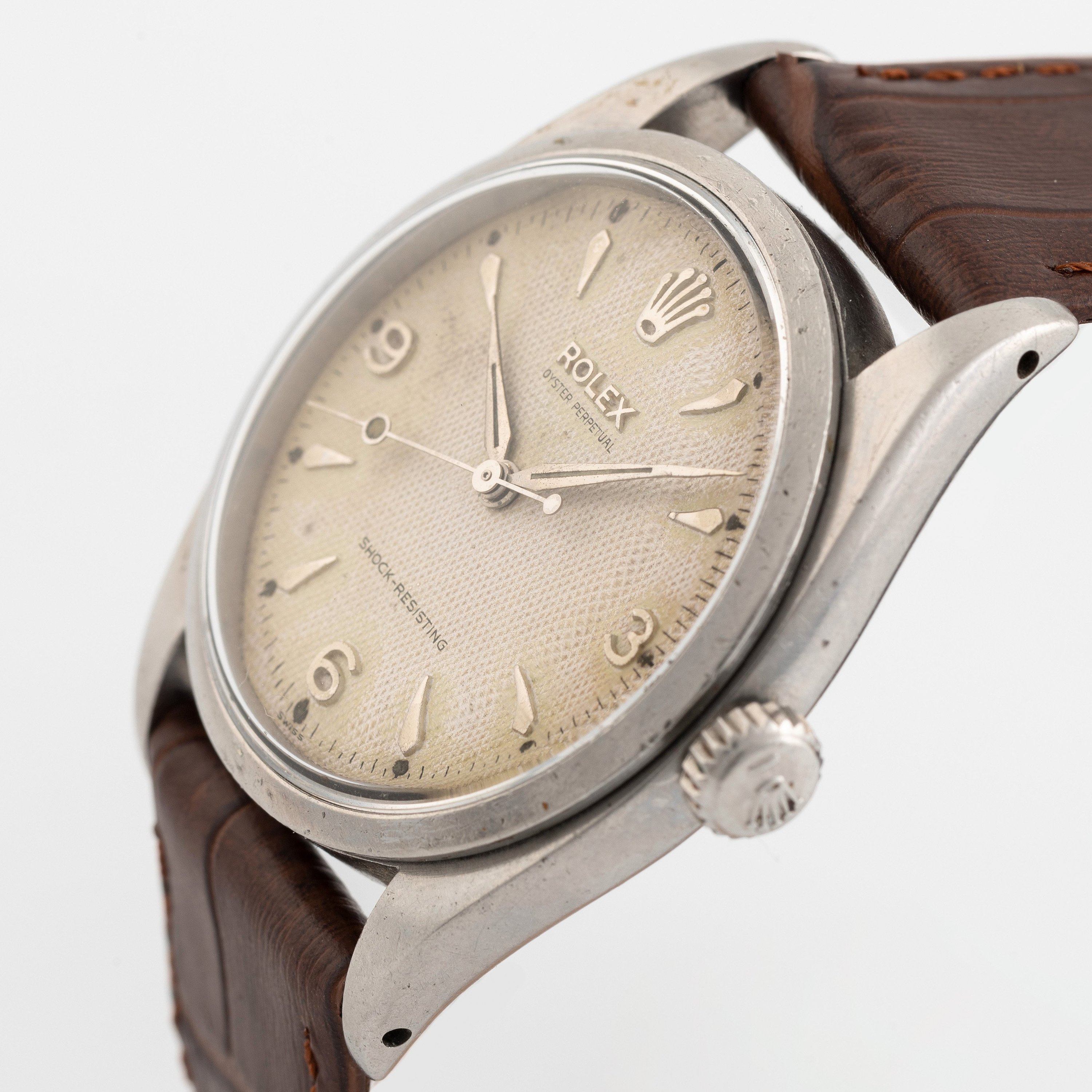 Rolex, "Pre Explorer", "Ovettone", "Honeycomb Dial", ca 1954. - Bukowskis