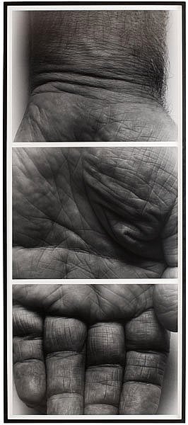 John Coplans, "Selfportrait, Hand, three panels vertical, 1990 ...