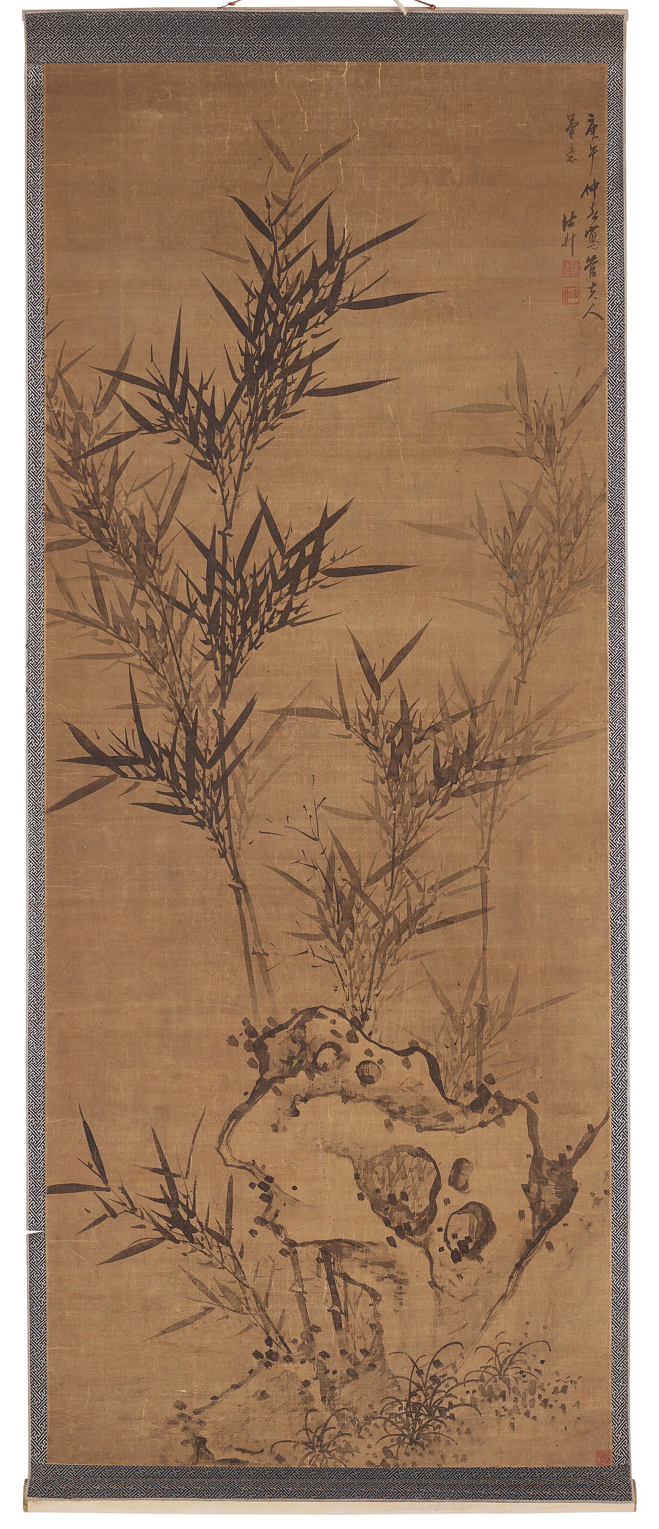 A scroll painting, ink on silk laid on paper, signed Zhu Sheng (1618 ...