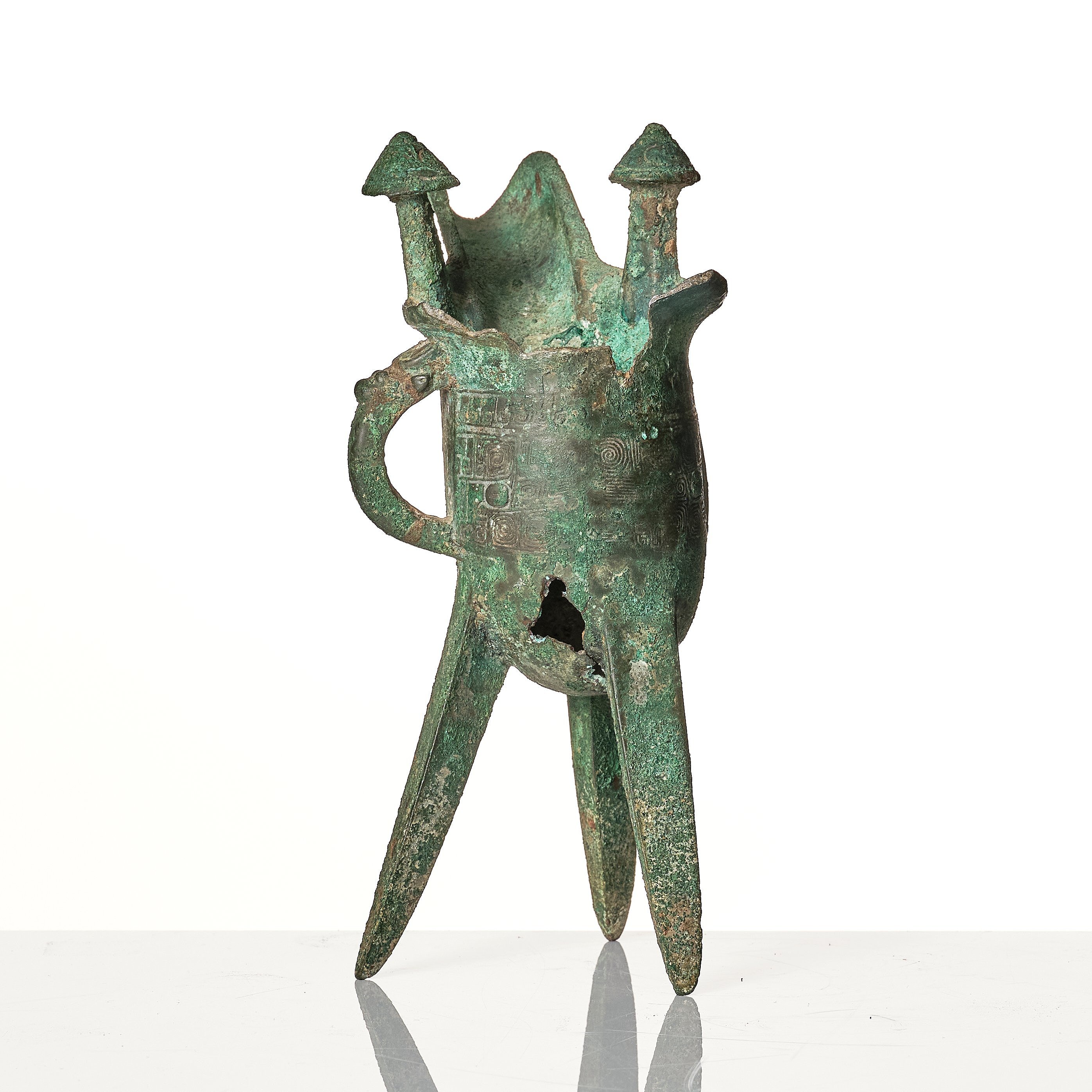 A bronze ritual wine vessel, jue and a bowl, possibly Shang and Ming ...