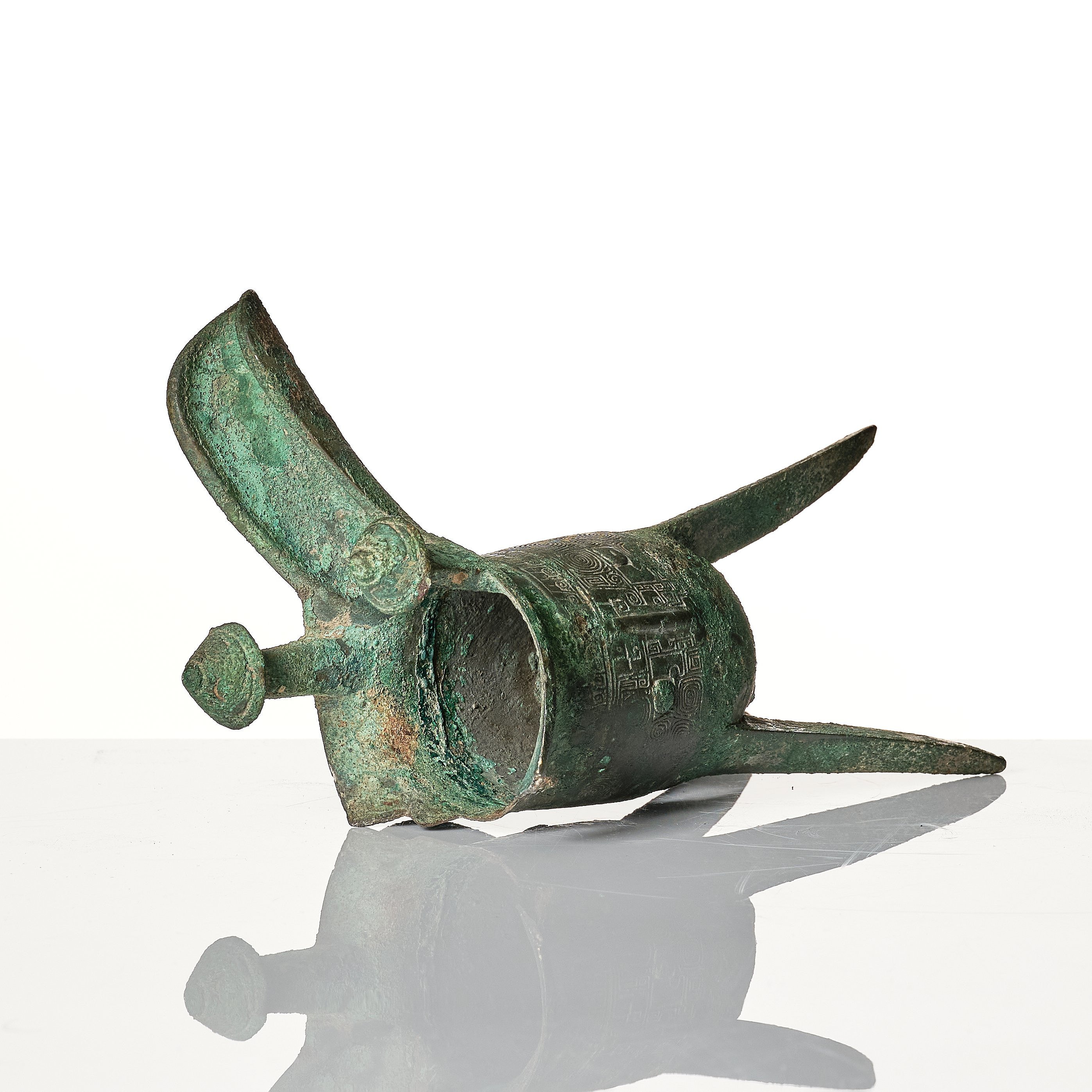 A bronze ritual wine vessel, jue and a bowl, possibly Shang and Ming ...
