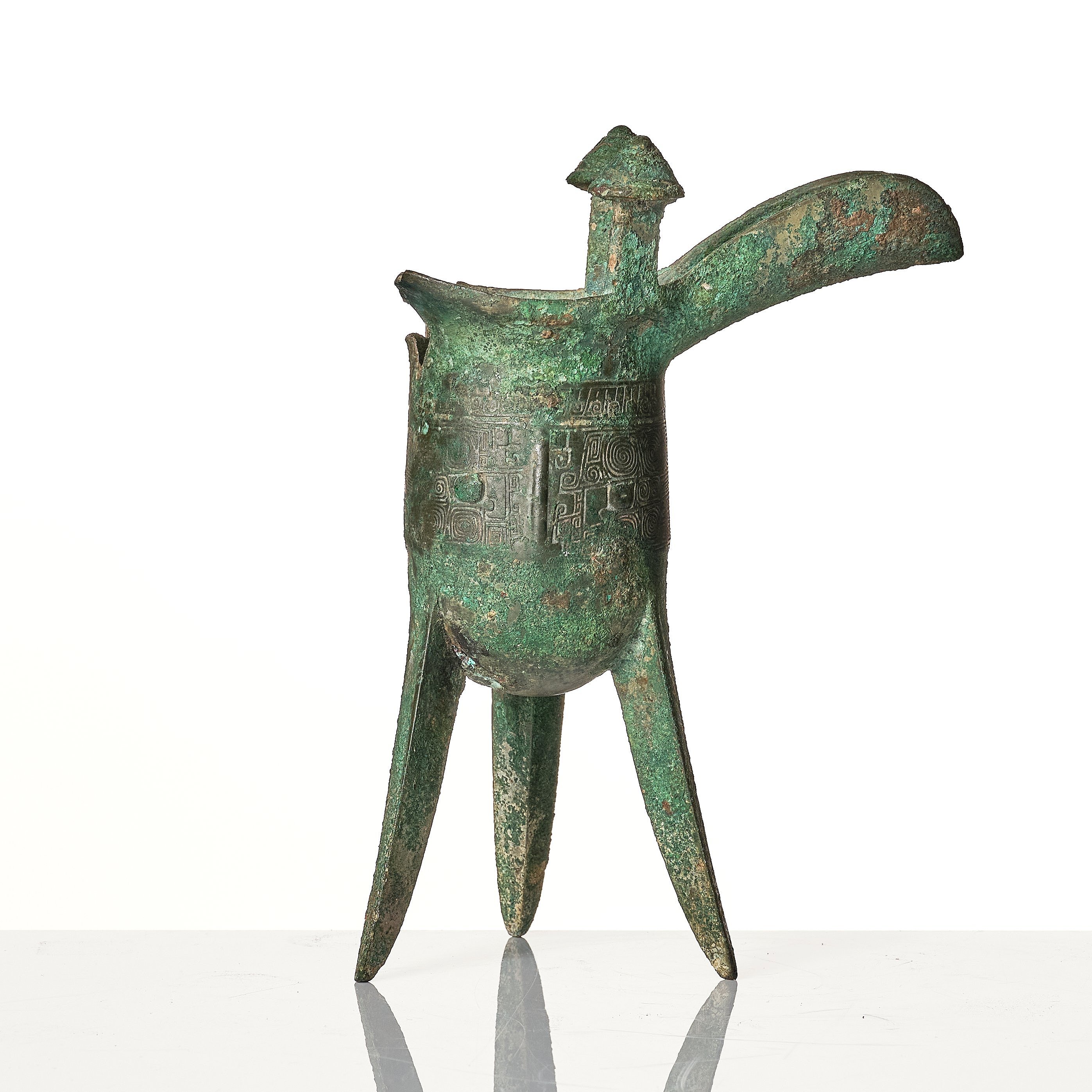 A bronze ritual wine vessel, jue and a bowl, possibly Shang and Ming ...