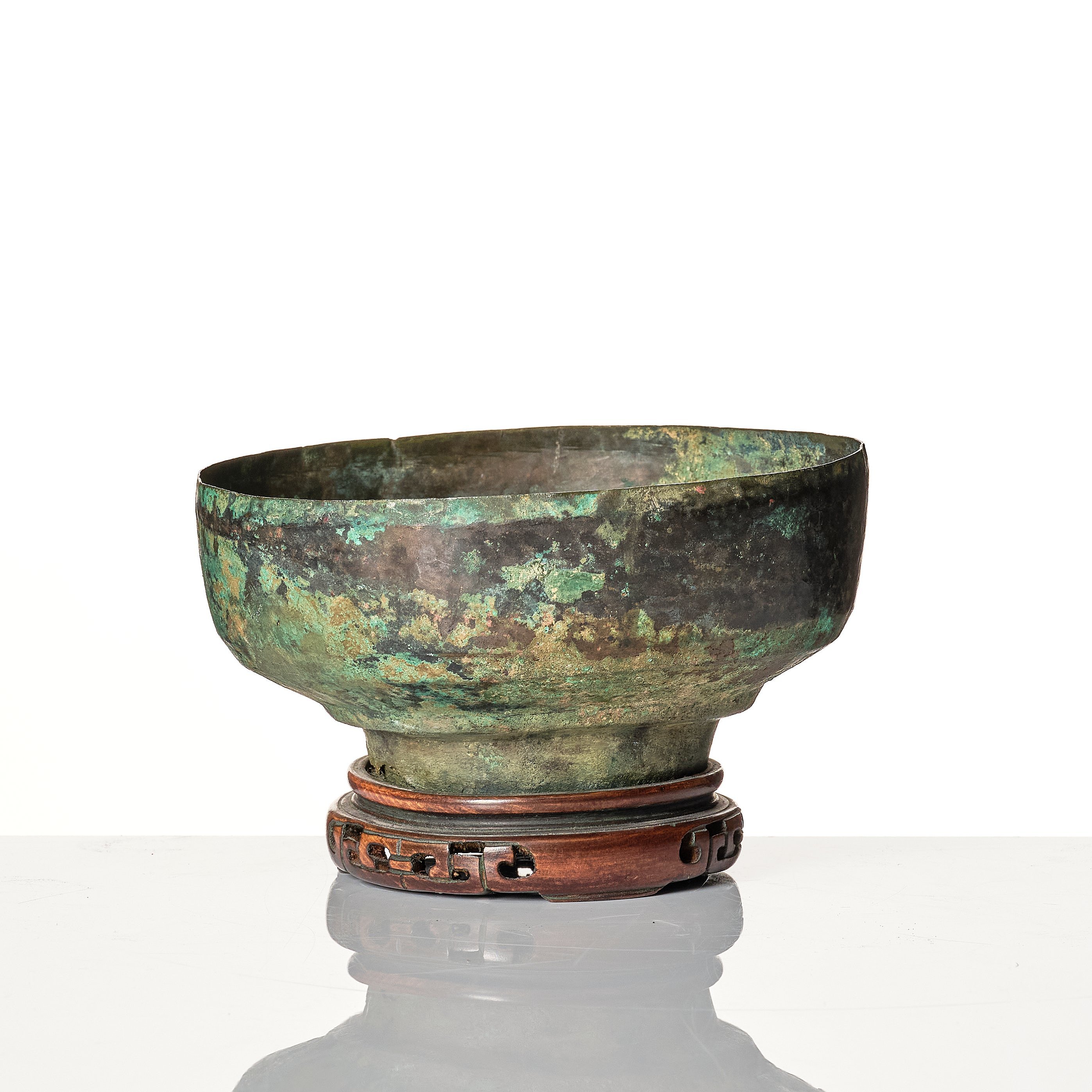 A bronze ritual wine vessel, jue and a bowl, possibly Shang and Ming ...