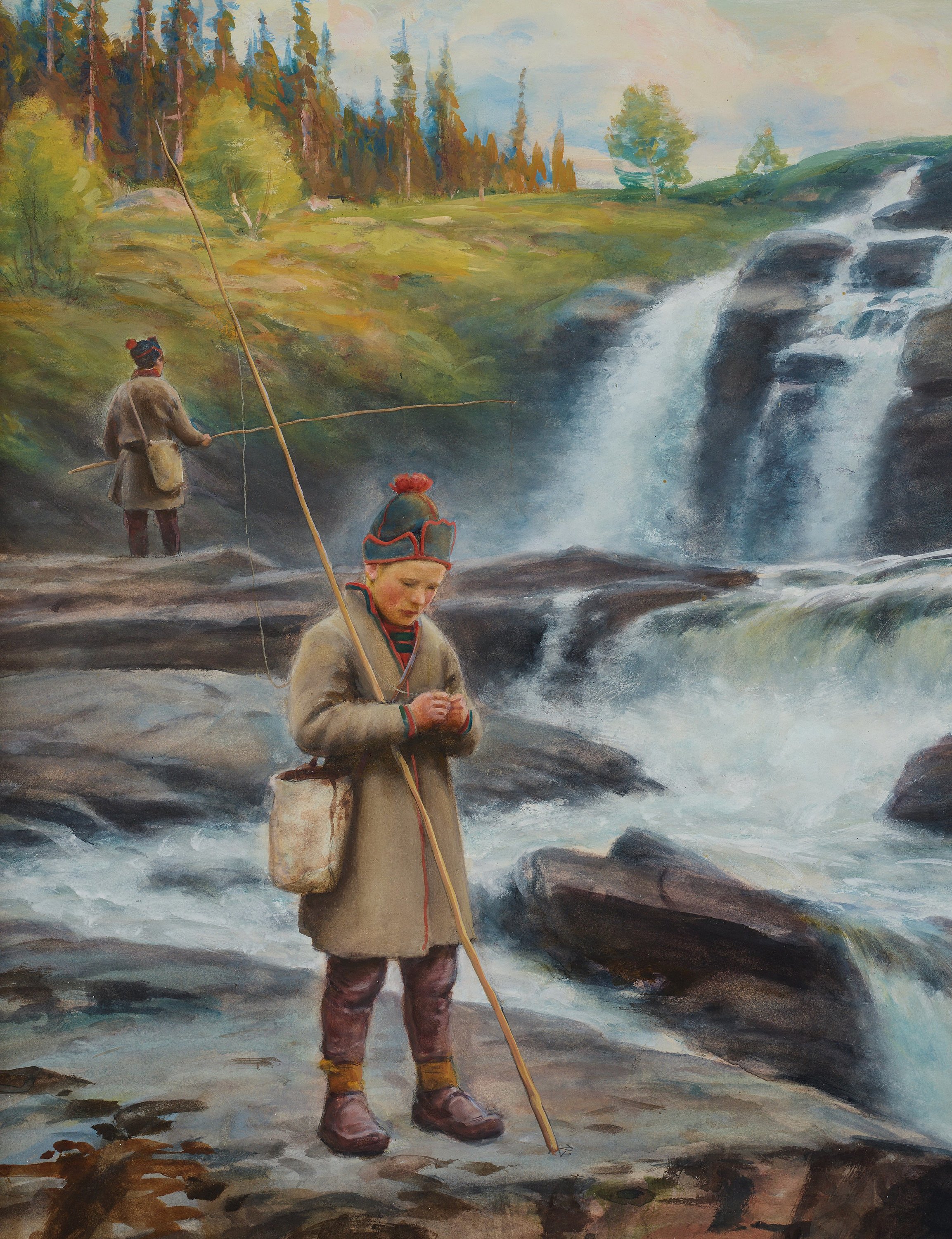 Johan Tirén, Young Sámi by the waterfall. - Bukowskis