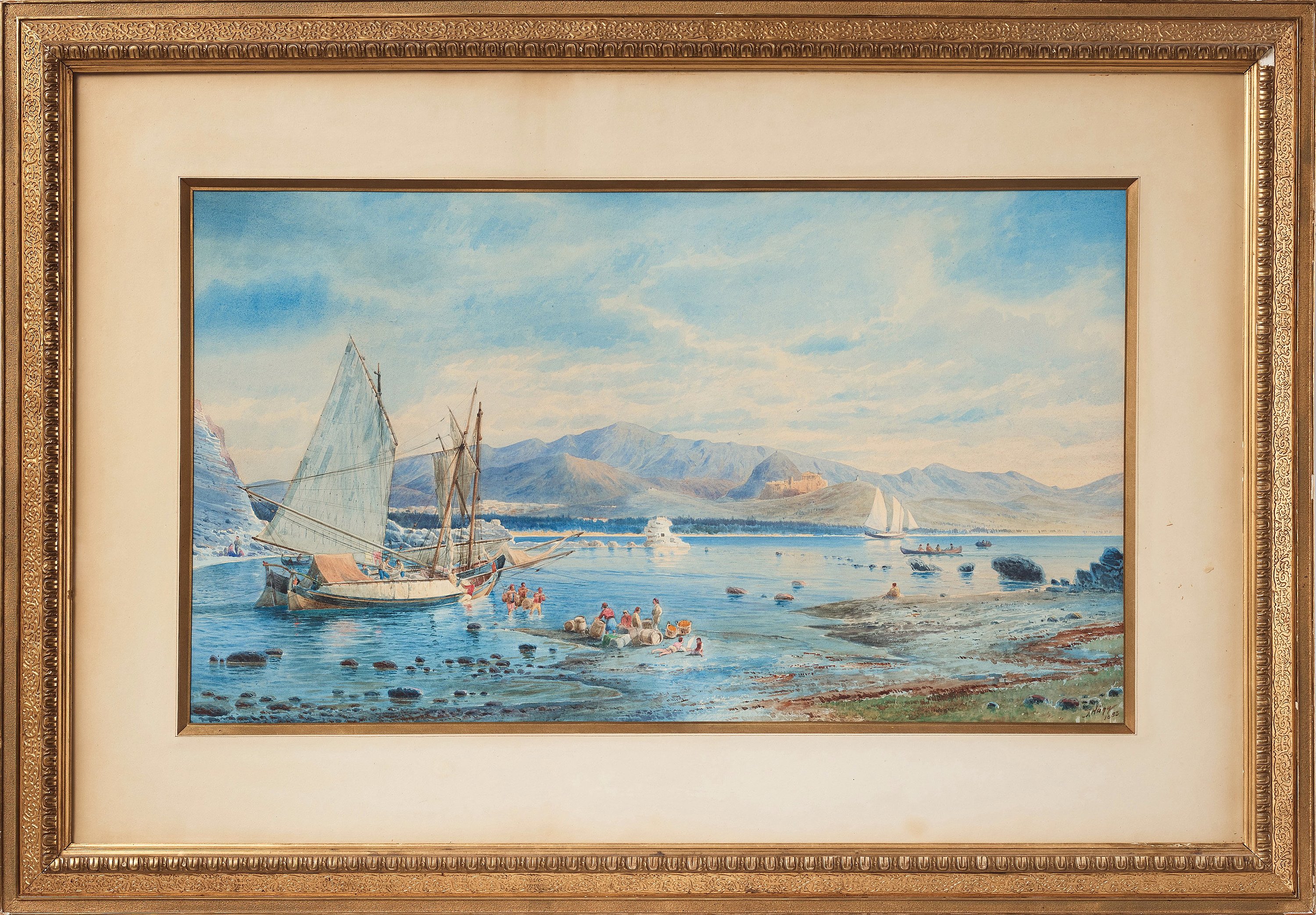 Jacob Hägg, Kustlandskap med ankrade skepp. - Bukowskis