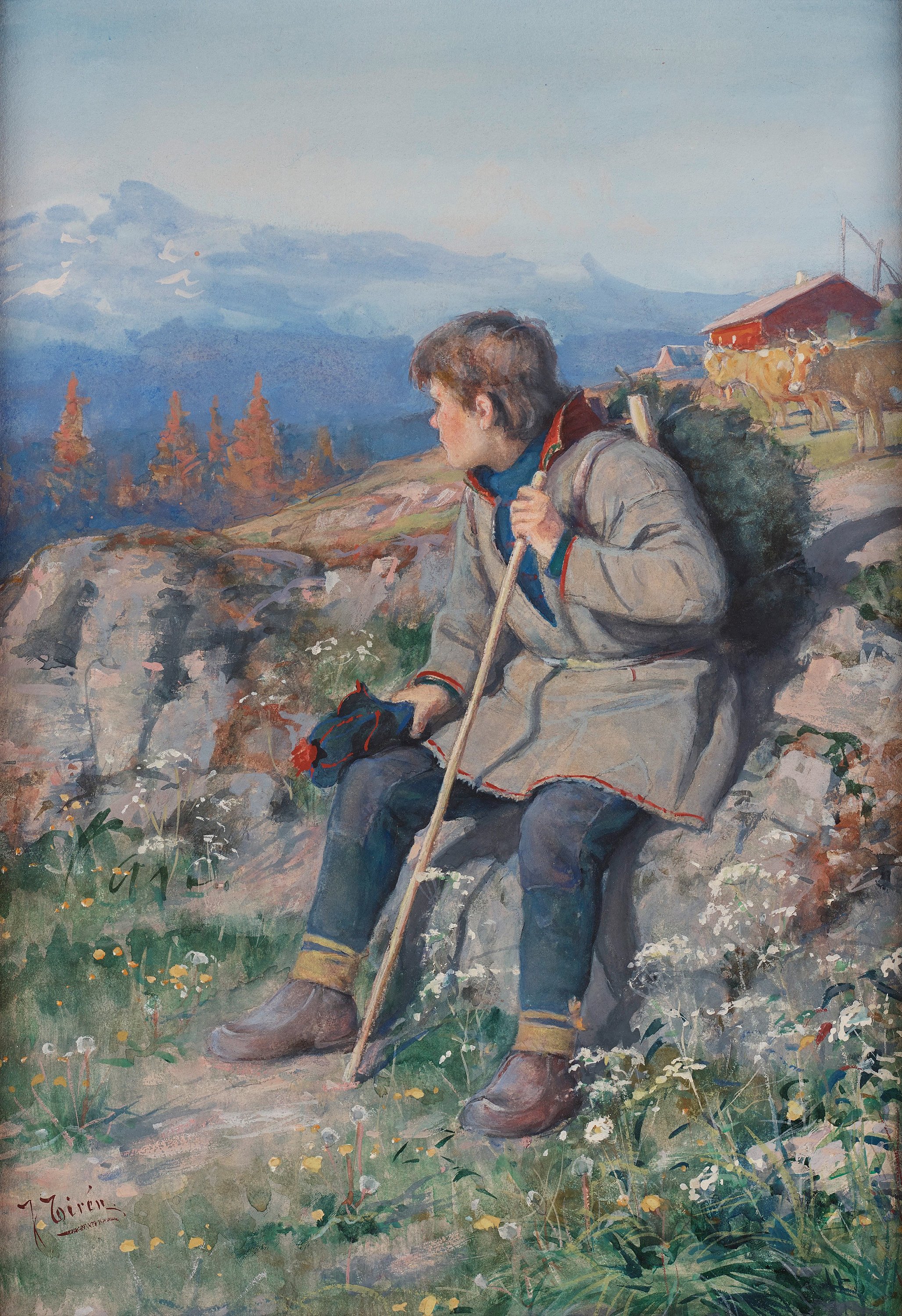 Johan Tirén, Sápmi boy in a mountain landscape. - Bukowskis