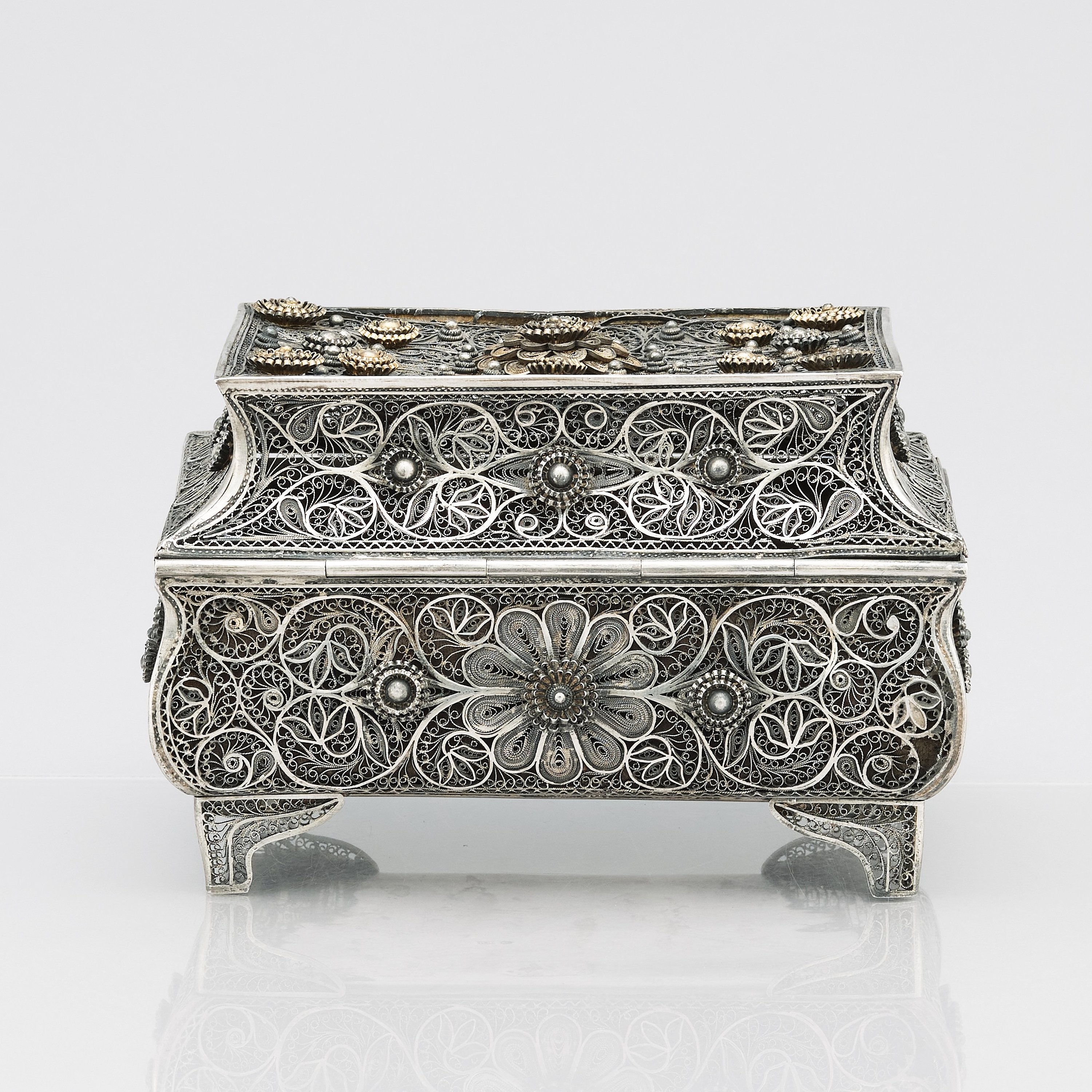 A 19th Century silver filigree box, unidentified makers mark R.K, Assay ...