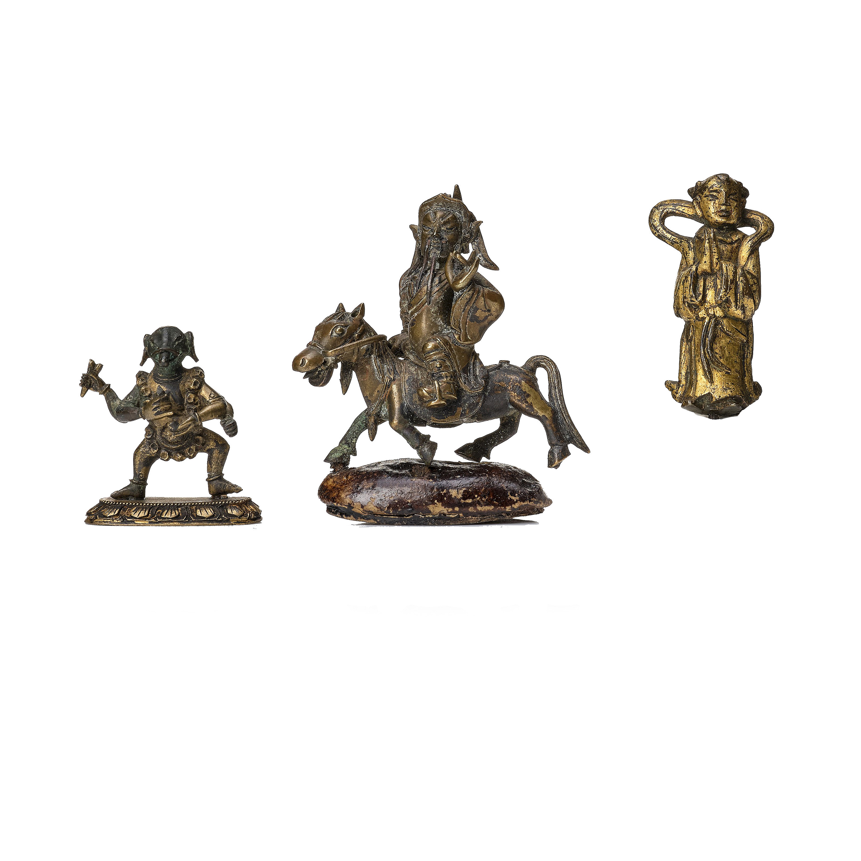 A group of three bronze miniatures sculptures of deities, China and ...