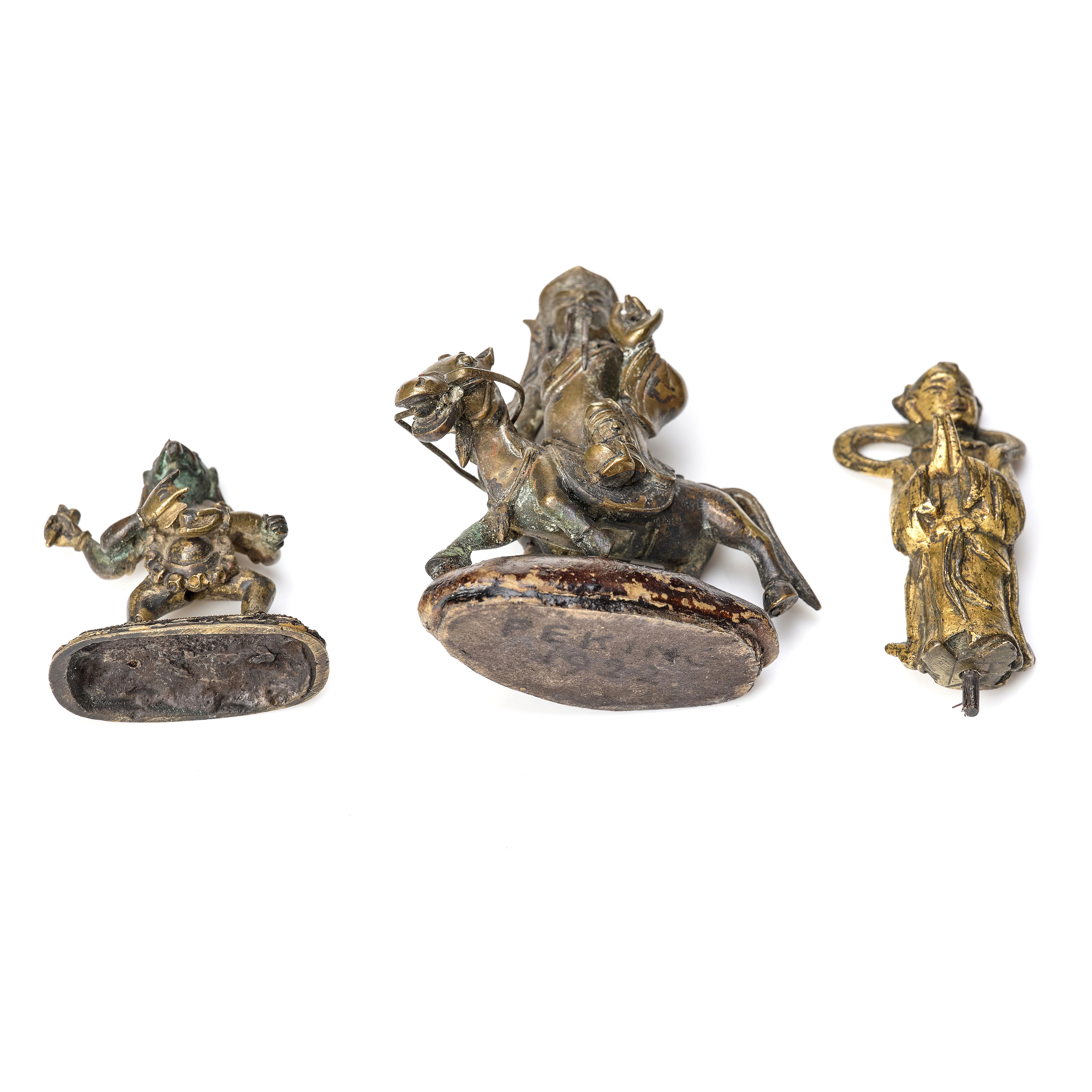 A group of three bronze miniatures sculptures of deities, China and ...