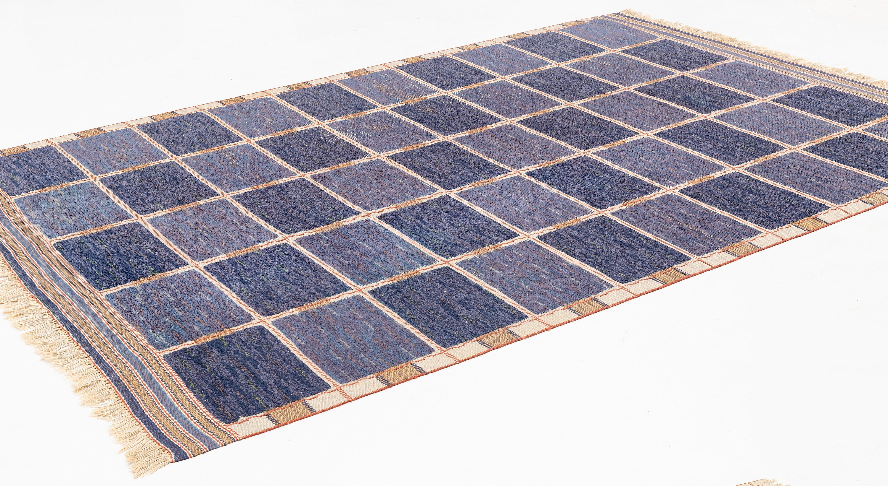 Märta Måås-Fjetterström, matta, "Rutig blå halvflossa", reliefflossa ...