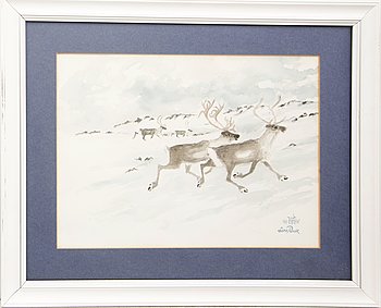 Lars Pirak, akvarell signerad. - Bukowskis